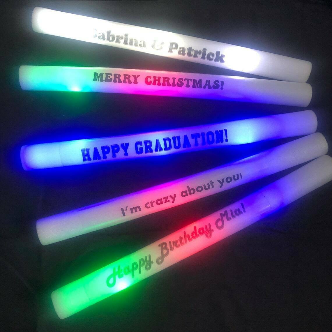 PERSONALIZED 18" Multicolored Glow Sticks, LED Foam, Flashing, 3 modes ...