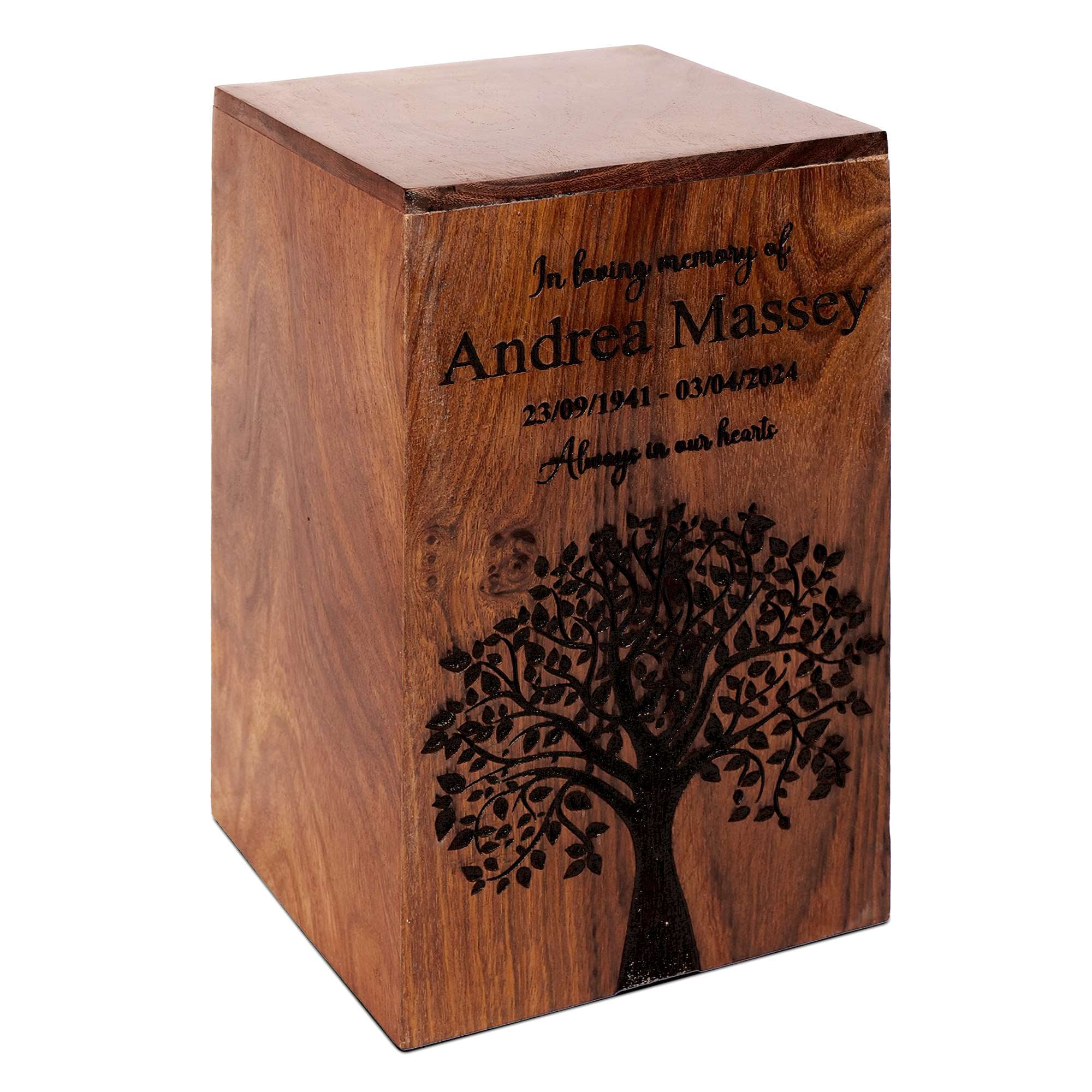 PERSONALIZED BigWoodWorks Wooden Urn Box with Nice Velvet Bag for Human ...