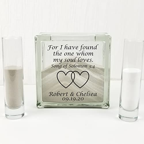PERSONALIZED Heart GLASS Unity Sand Set For Weddings w LID, SAND, INK ...