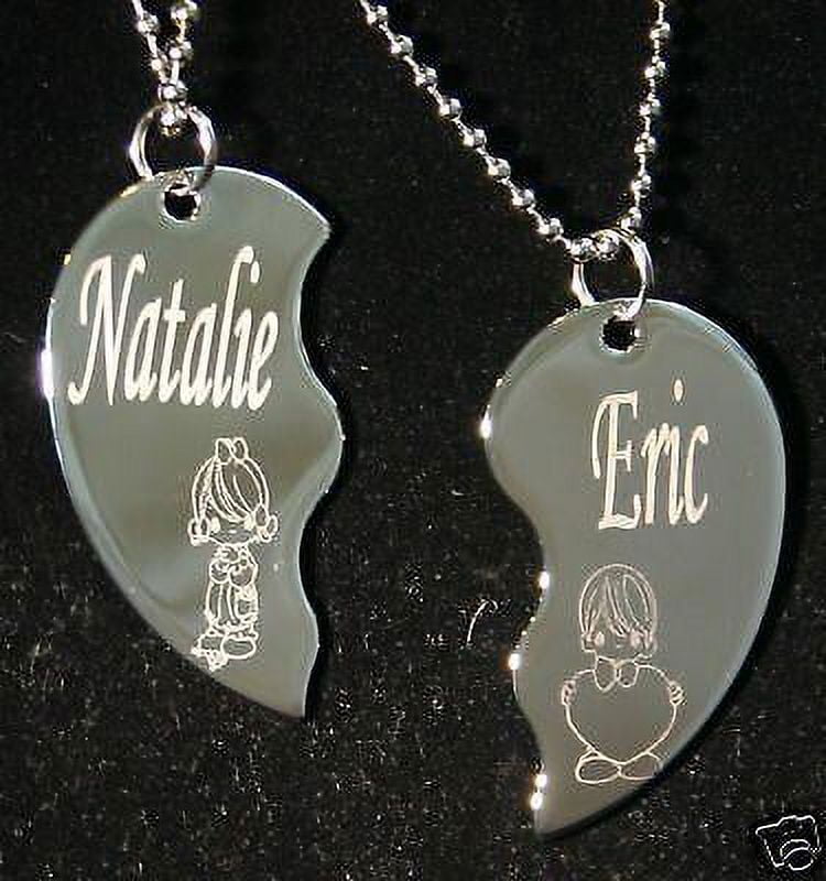 PERSONALIZED SPLIT HEART PRECIOUS MOMENTS NECKLACE SET STAINLESS STEEL ...