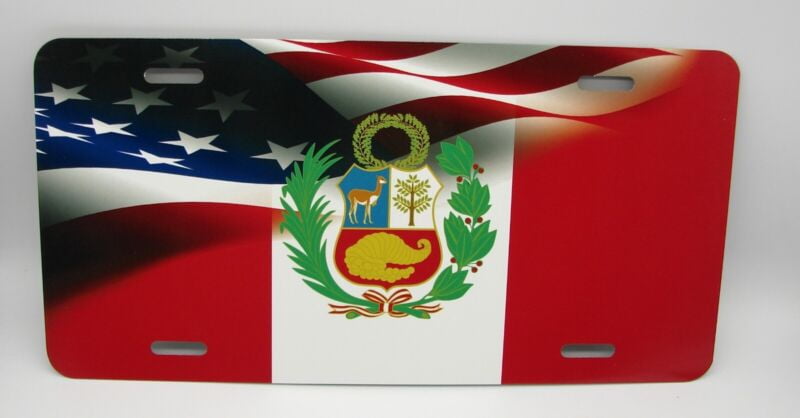PERUVIAN PERU AMERICAN FLAG METAL CAR NOVELTY LICENSE PLATE AUTO TAG ...