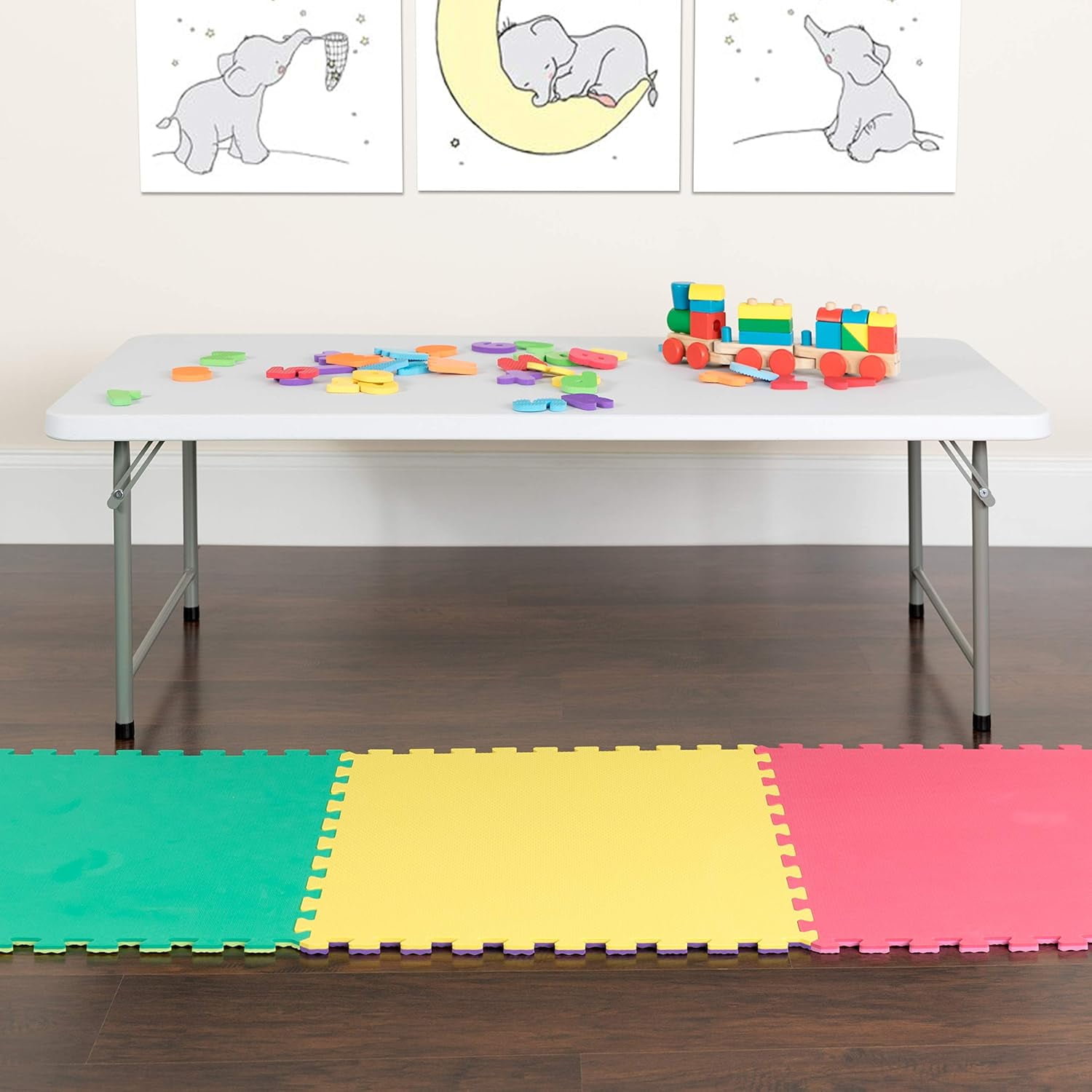 PERUYQ 4.93-Foot Kid's Granite White Plastic Folding Activity Table ...