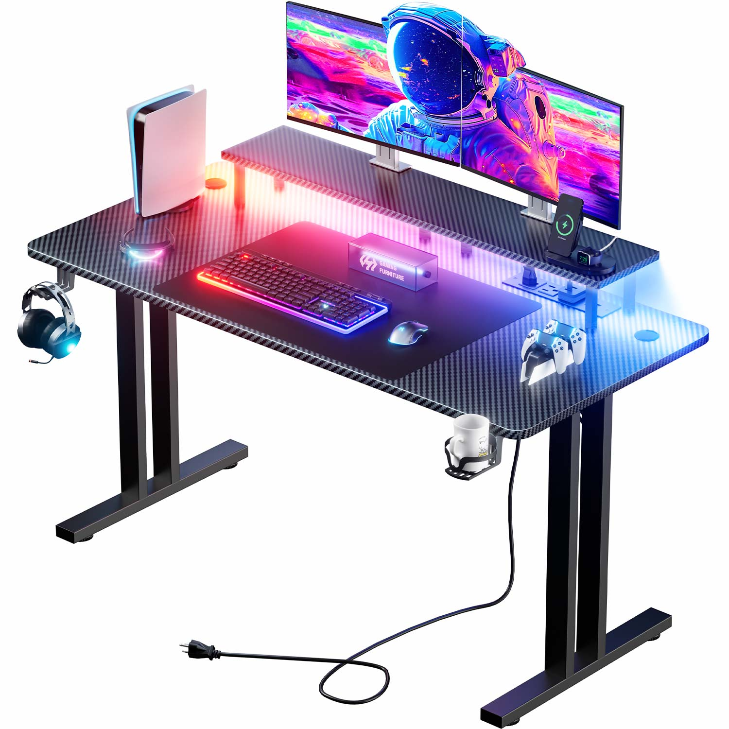 PERUYQ 47 Inch Gaming Desk with LED Lights & Power Outlet, Computer ...