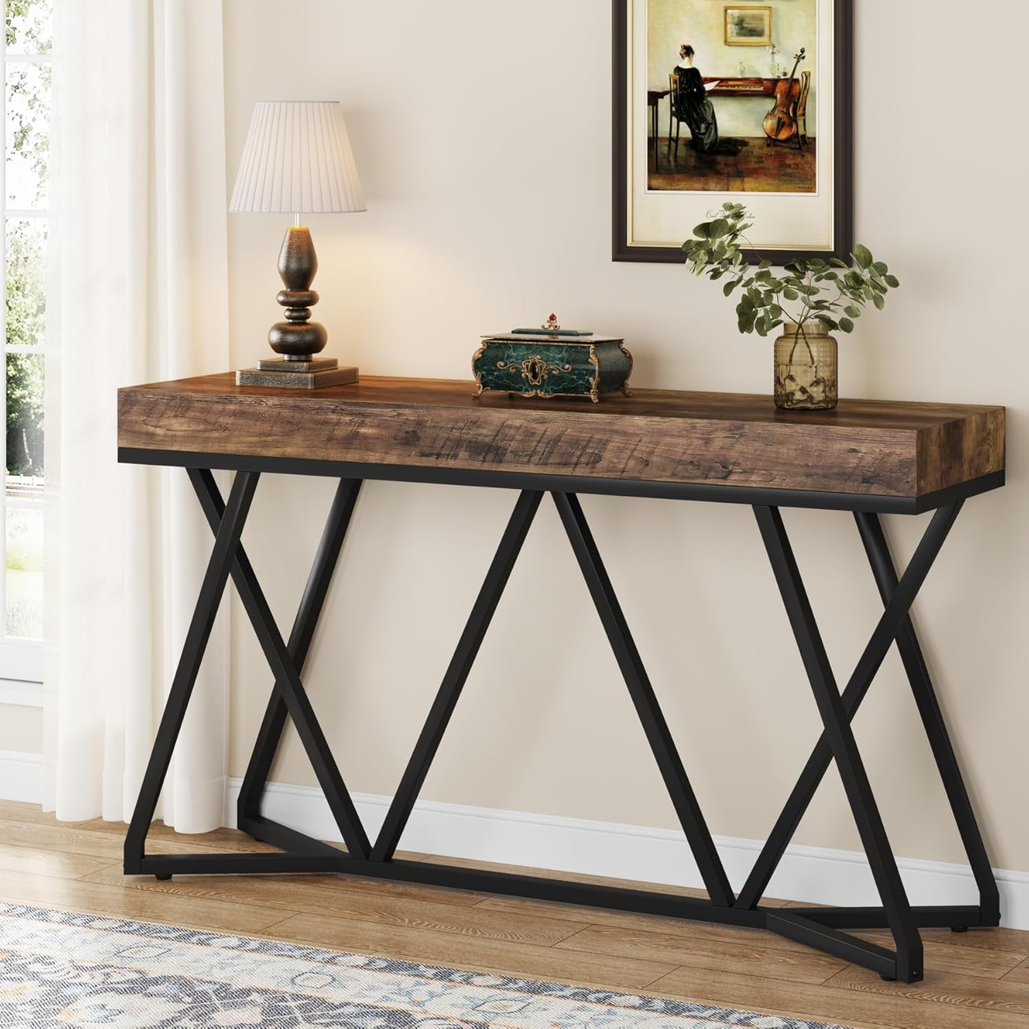 PERUYQ 55 Inch Console Table, Farmhouse Sofa Table Wood Entryway Table ...