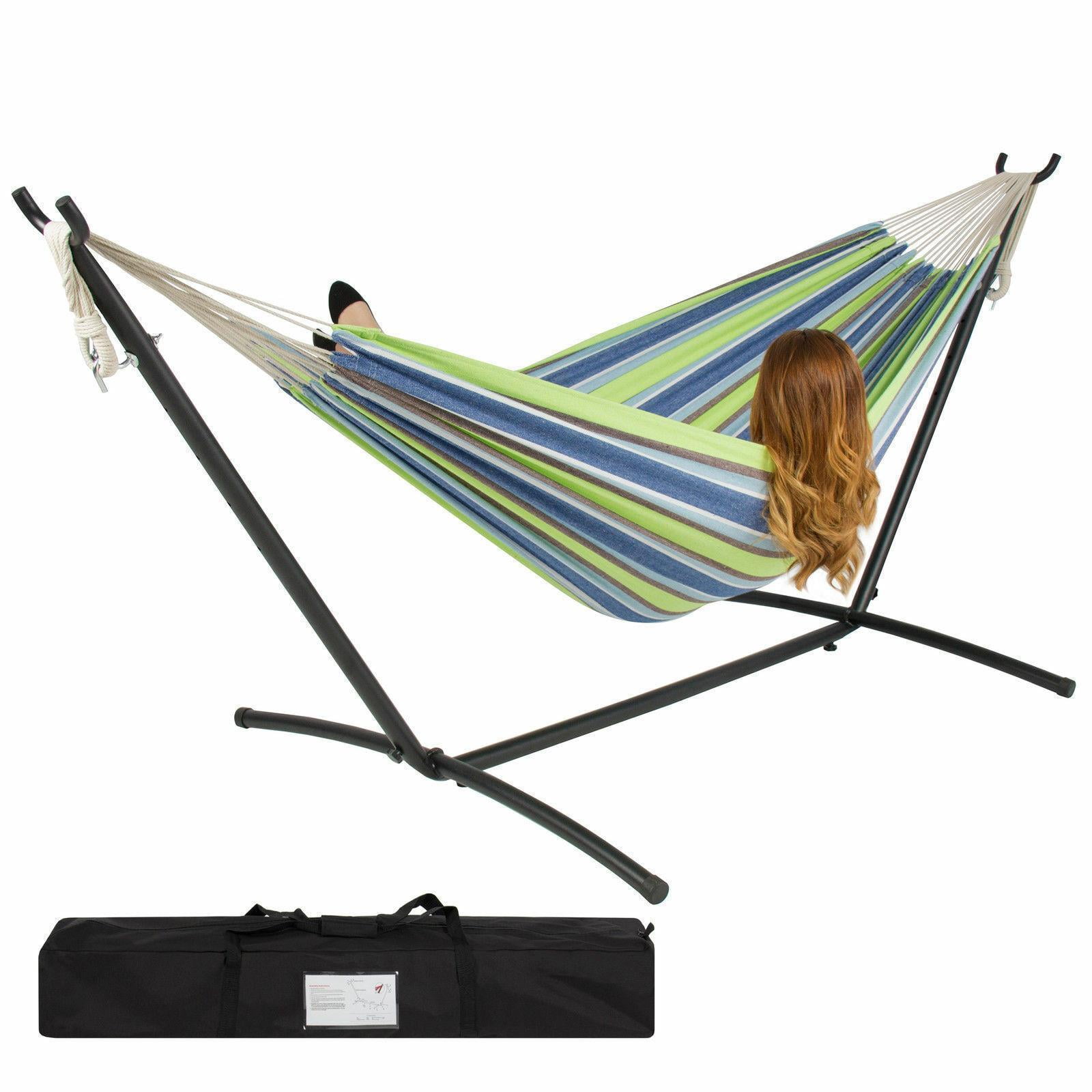 PERUYQ 9 Ft Double Hammock with Stand Two Person Hammock Adjustable ...