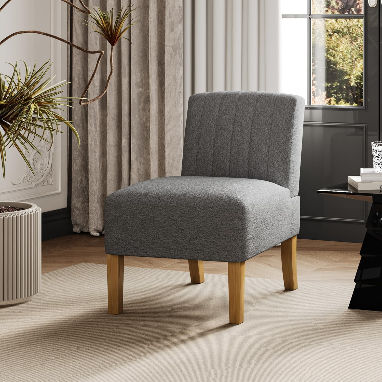 PERUYQ Armless Accent Chair for Bedroom, Modern Slipper Vanity Chair ...