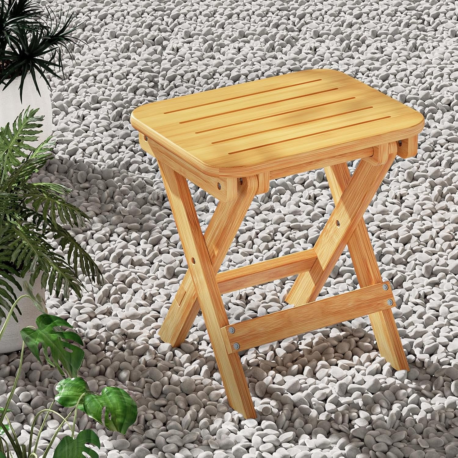 PERUYQ Bamboo Folding Stool, 13" Small Foot Portable Collapsible Wood ...