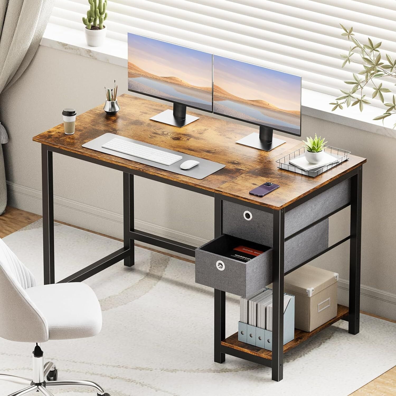 PERUYQ Computer Office Desk with Storage, Gamingdesk Writingdesk ...