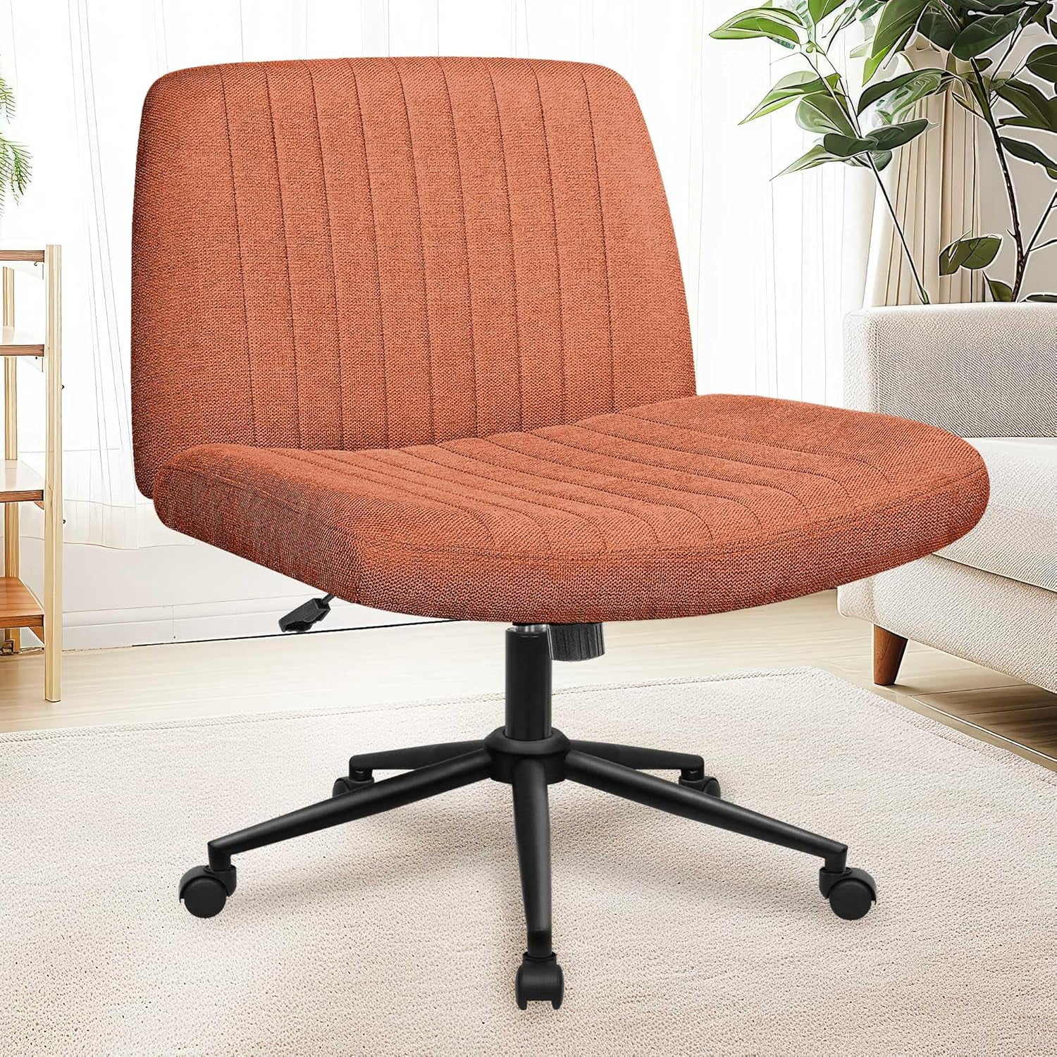 PERUYQ Criss Cross Chair with Wheels Fabric Comfy Cross Legged Computer ...