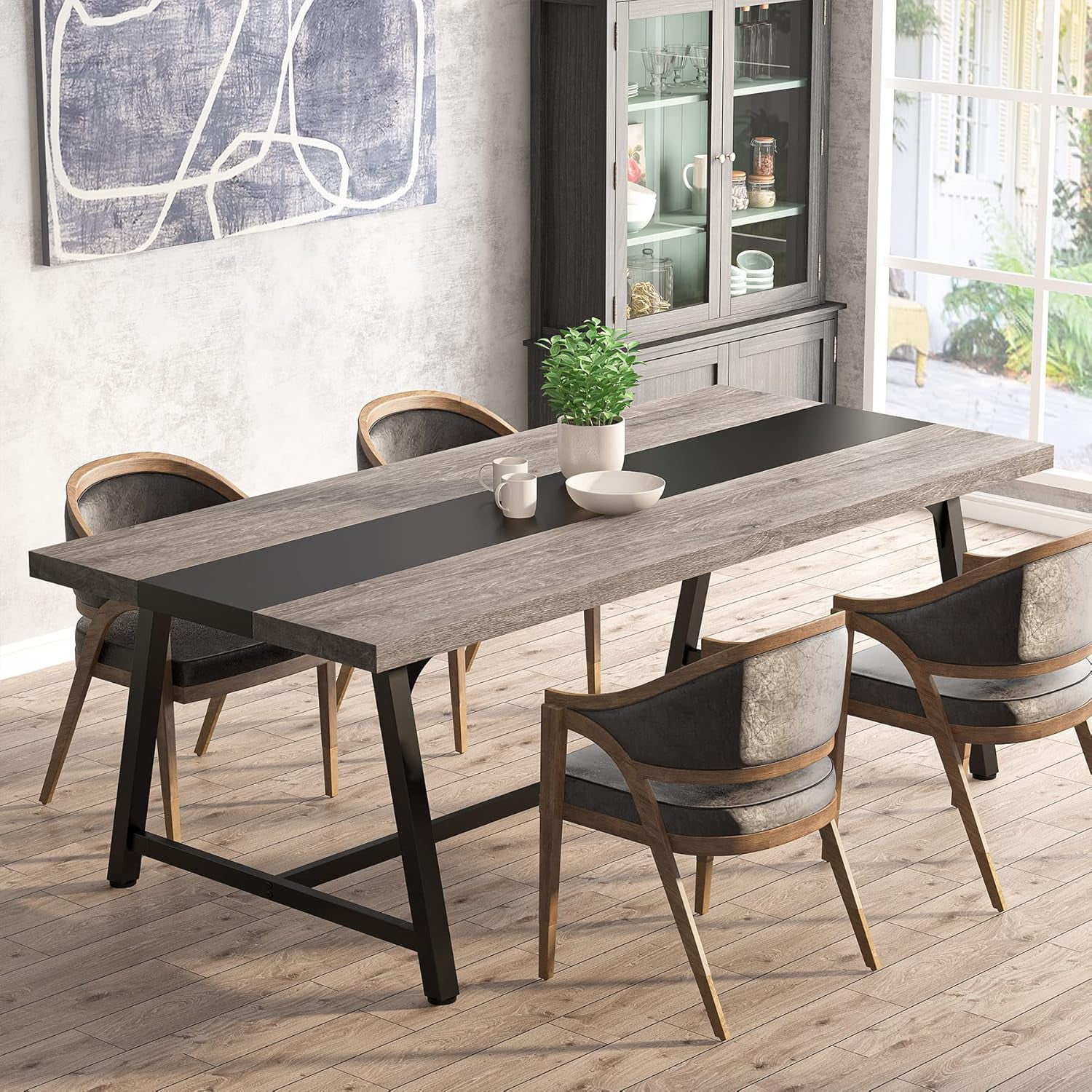 PERUYQ Dining Table for 8 People, 70.87-inch Rectangular Wood Kitchen ...