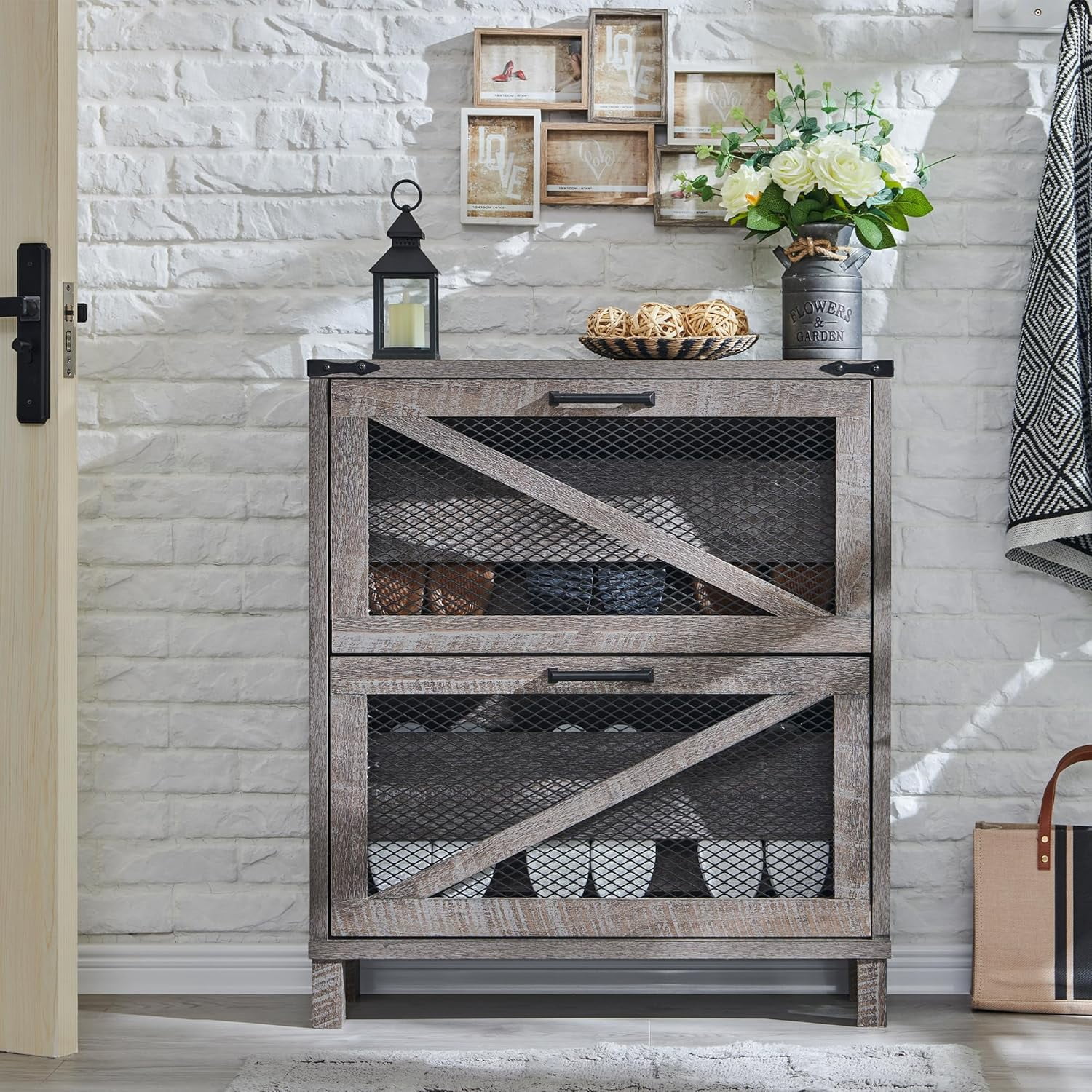 PERUYQ Farmhouse Shoe Cabinet, with Adjustable Shelves & Open Cubbys ...