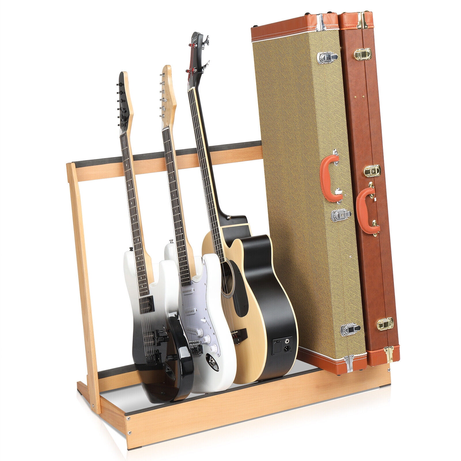 PERUYQ Folding Guitar Cases Stand, Wooded Multiple Guitar Case Floor ...