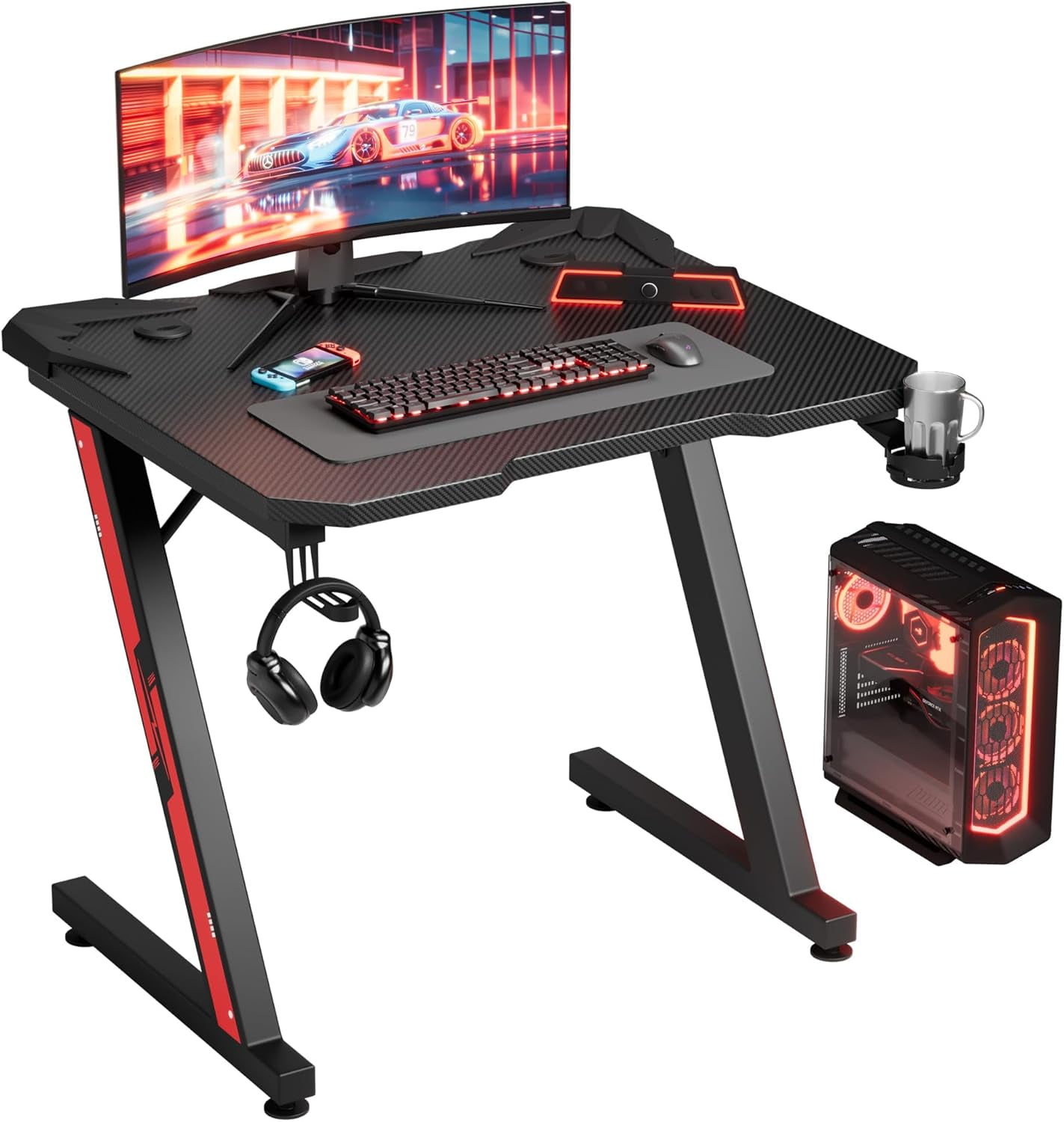 PERUYQ Gaming Desk Computer Desk Z-Shaped Gaming Table with Carbon ...