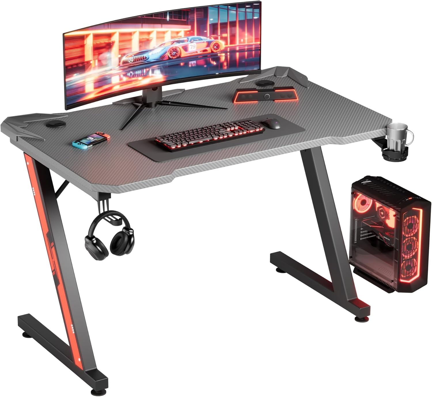 PERUYQ Gaming Desk Computer Desk Z-Shaped Gaming Table with Carbon ...