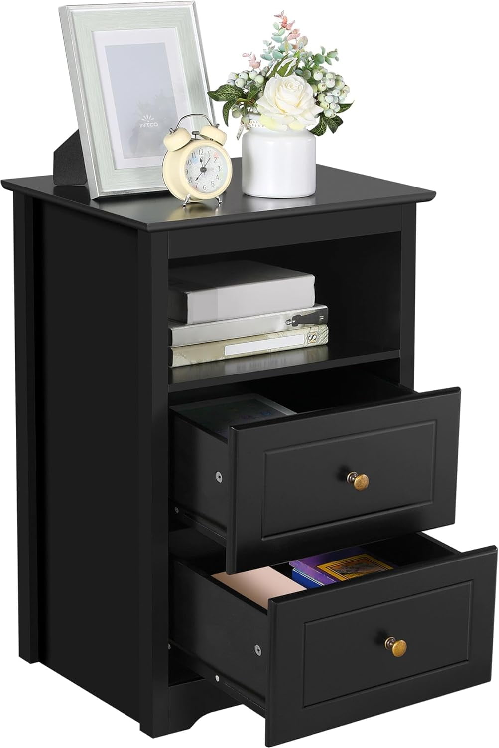PERUYQ Nightstand with 2 Drawer and 1 Open Shelf, 29" Tall Bedside ...