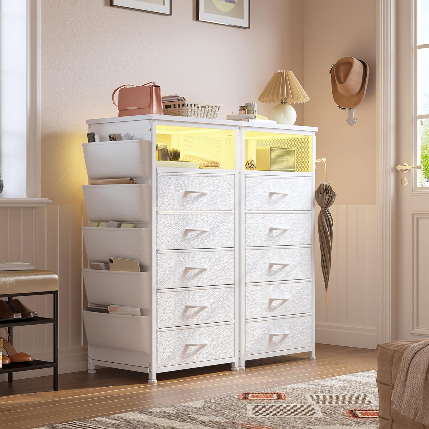 PERUYQ Nightstand with Charging Station, Tall Night Stand with 5 ...