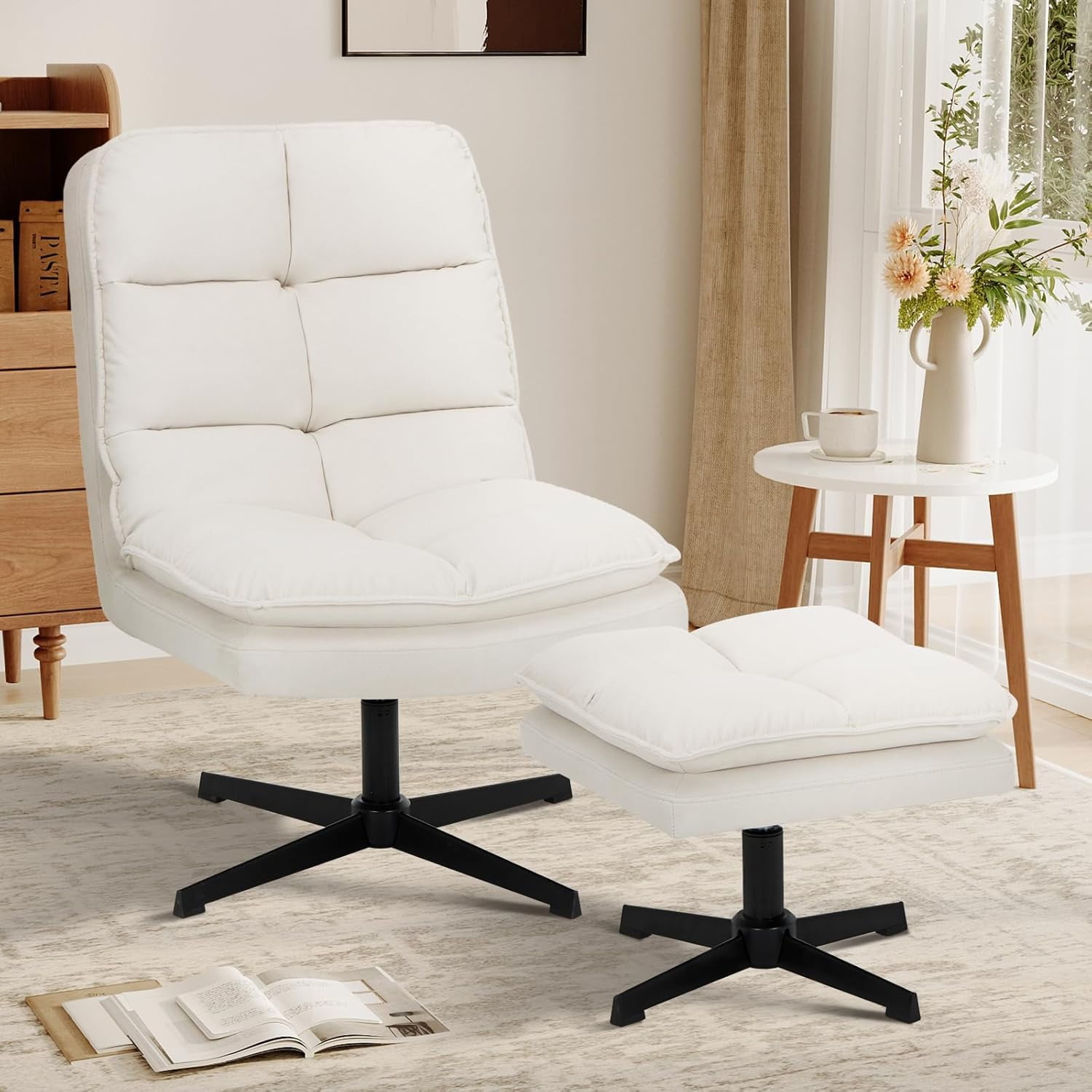 PERUYQ Swivel Accent Reading Chair with Ottoman, Modern Velvet ...
