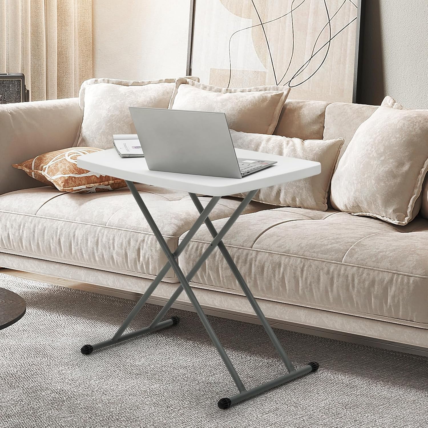 PERUYQ TV Tray Table, 26" Portable Folding Table, Adjustable Height ...