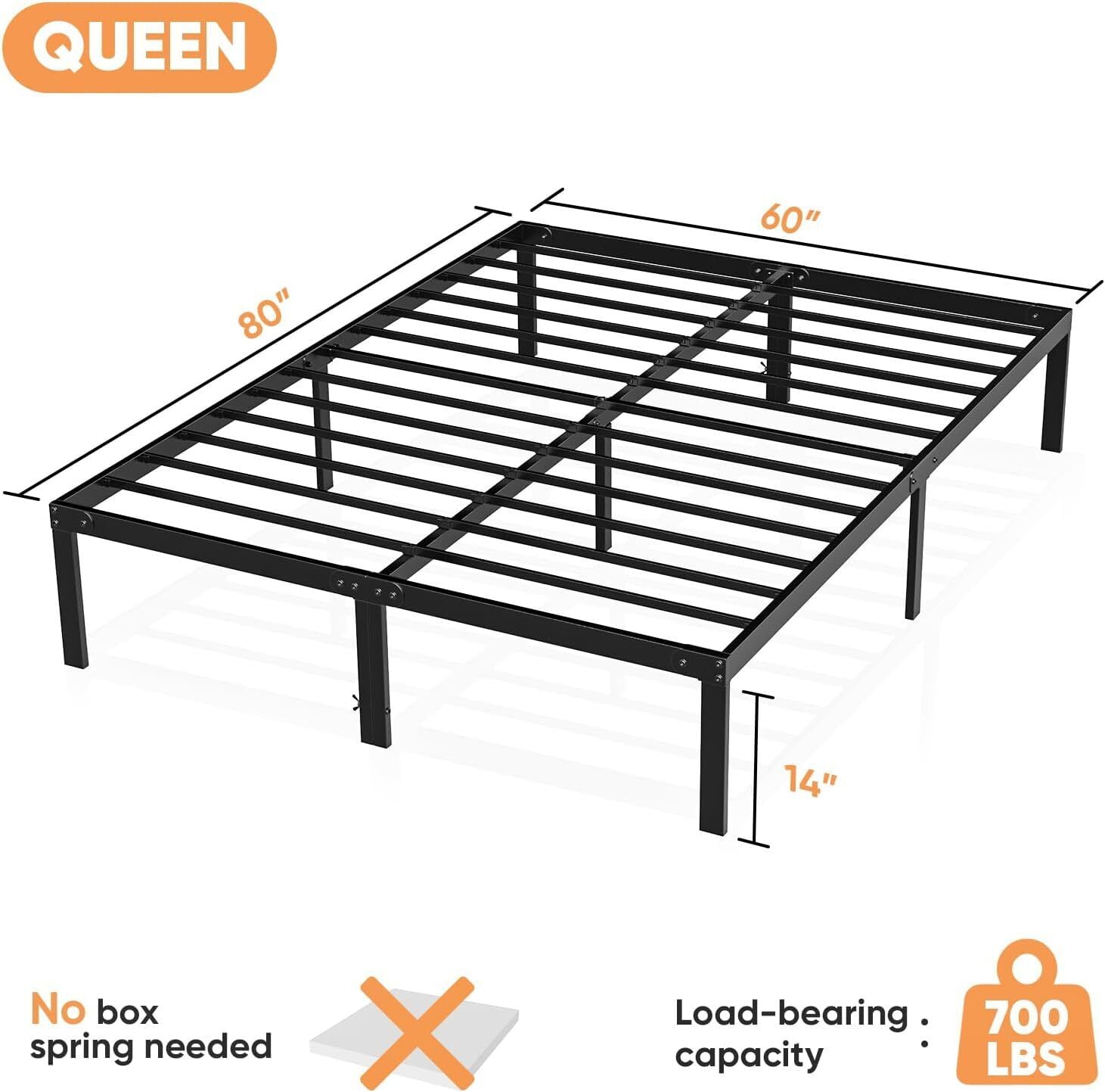 PERUYQ The 14 inch high metal platform bedstead is fully supported by ...