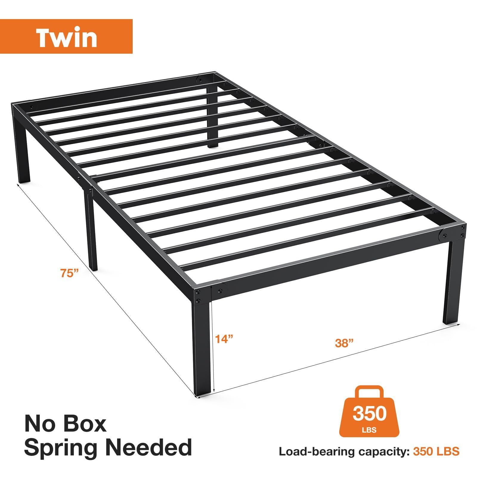 PERUYQ The 14 inch high metal platform bedstead is fully supported by ...