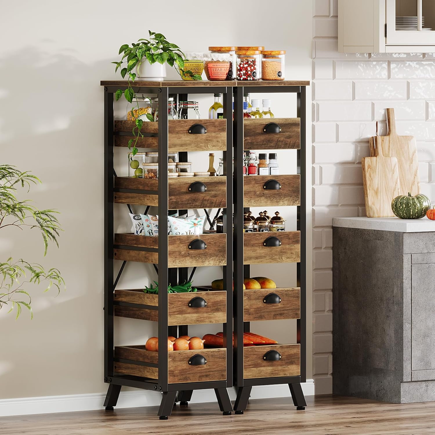 PERUYQ Wood Fruit and Vegetable Storage Rack, 5-Tier Narrow Snack Stand ...