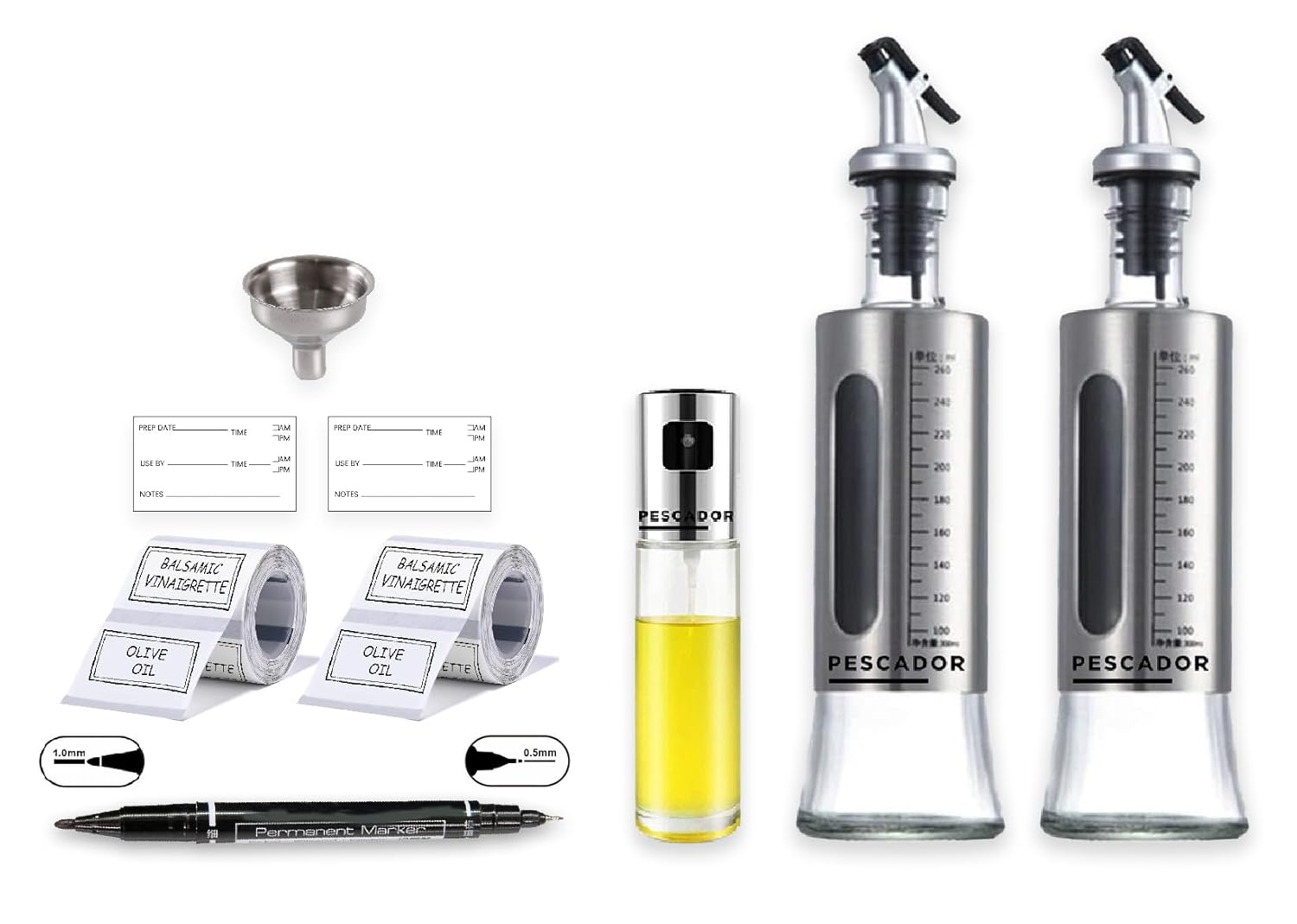 PESCADOR Oil Bottle Olive Oil and Vinegar Pouring Dispenser Condiment ...