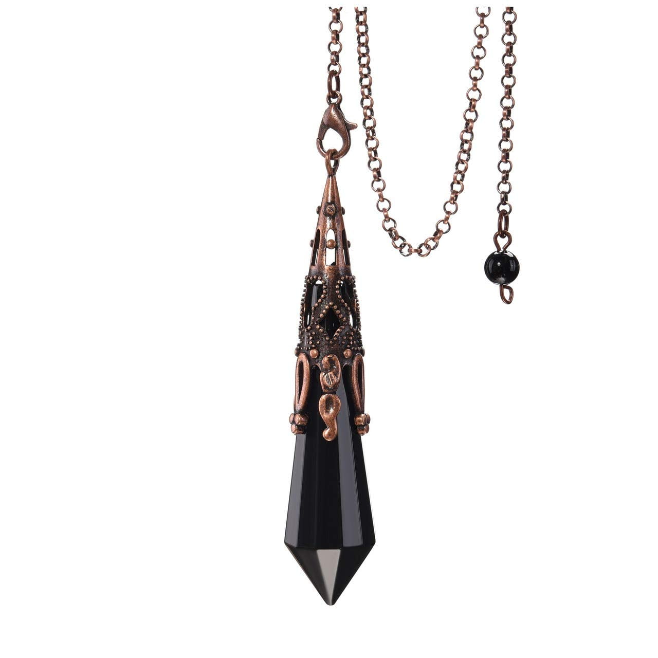 PESOENTH Natural Black Obsidian Crystal Dowsing Pendulum Metal Retro Bronze Gemstone Hexagonal ...
