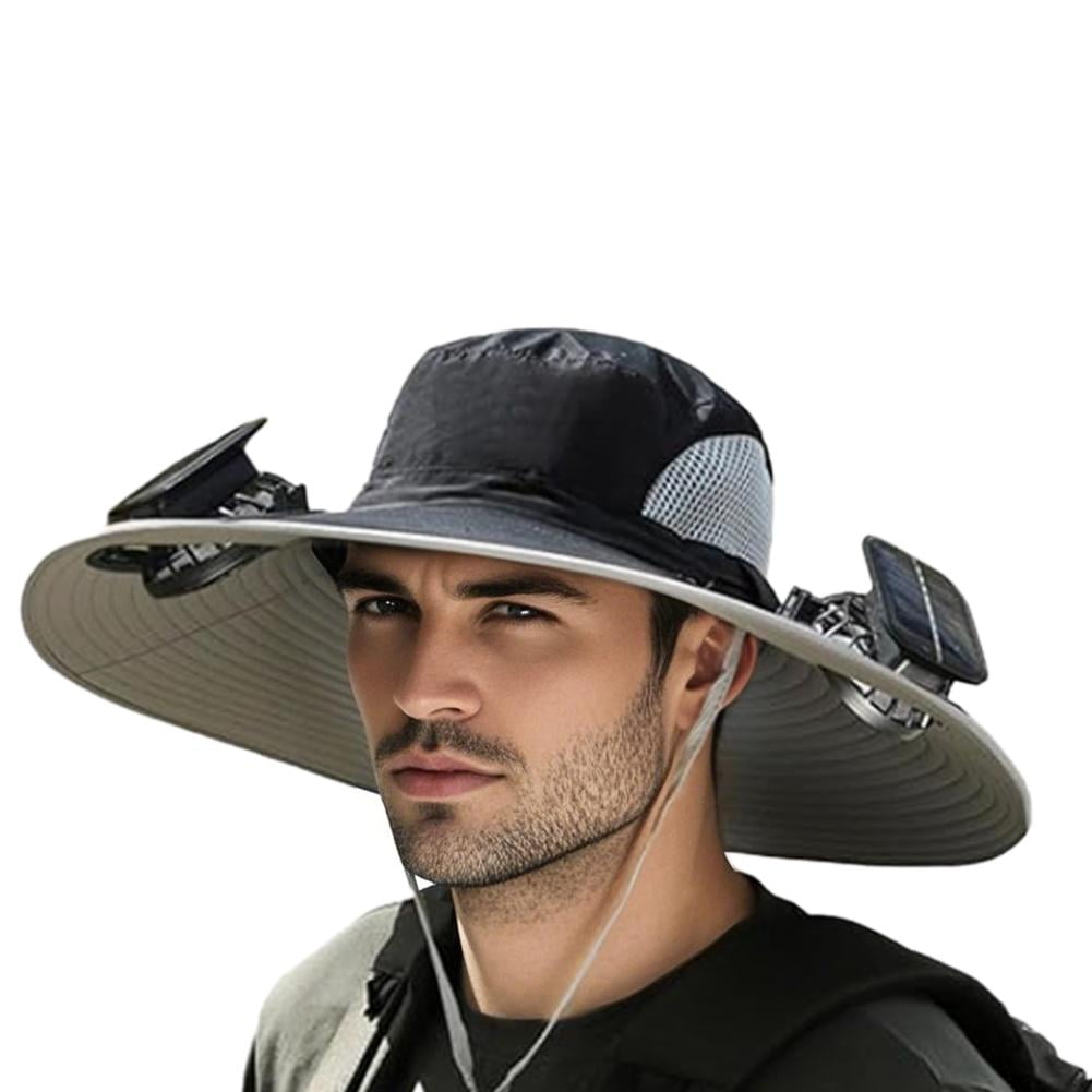 PESSLOK Wide Brim Fishing Hat with Solar Fans, Large Size Big Head Men ...