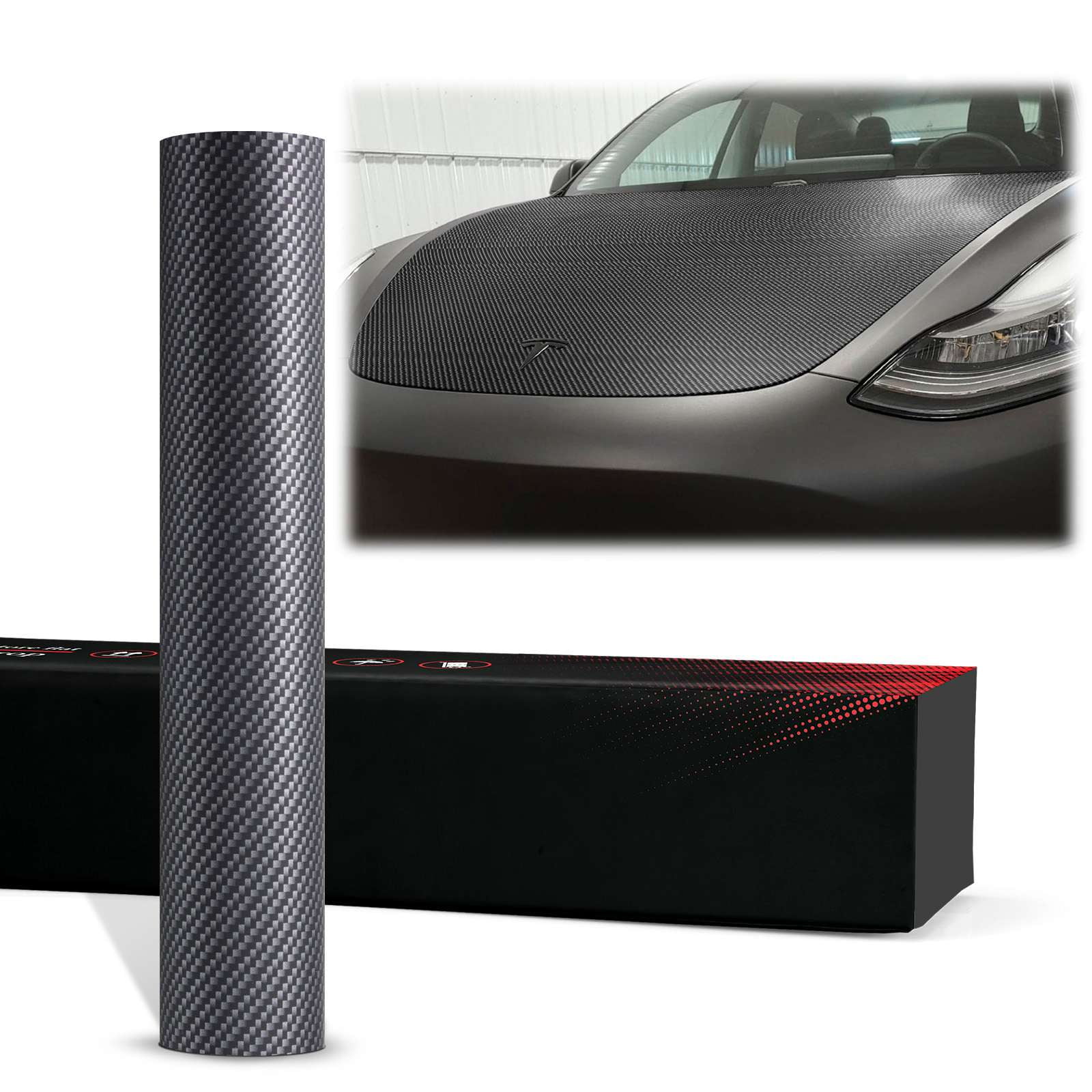 PET 3K Ceramic Carbon Fiber Textured Matte Black Silver Vinyl Wrap Auto ...