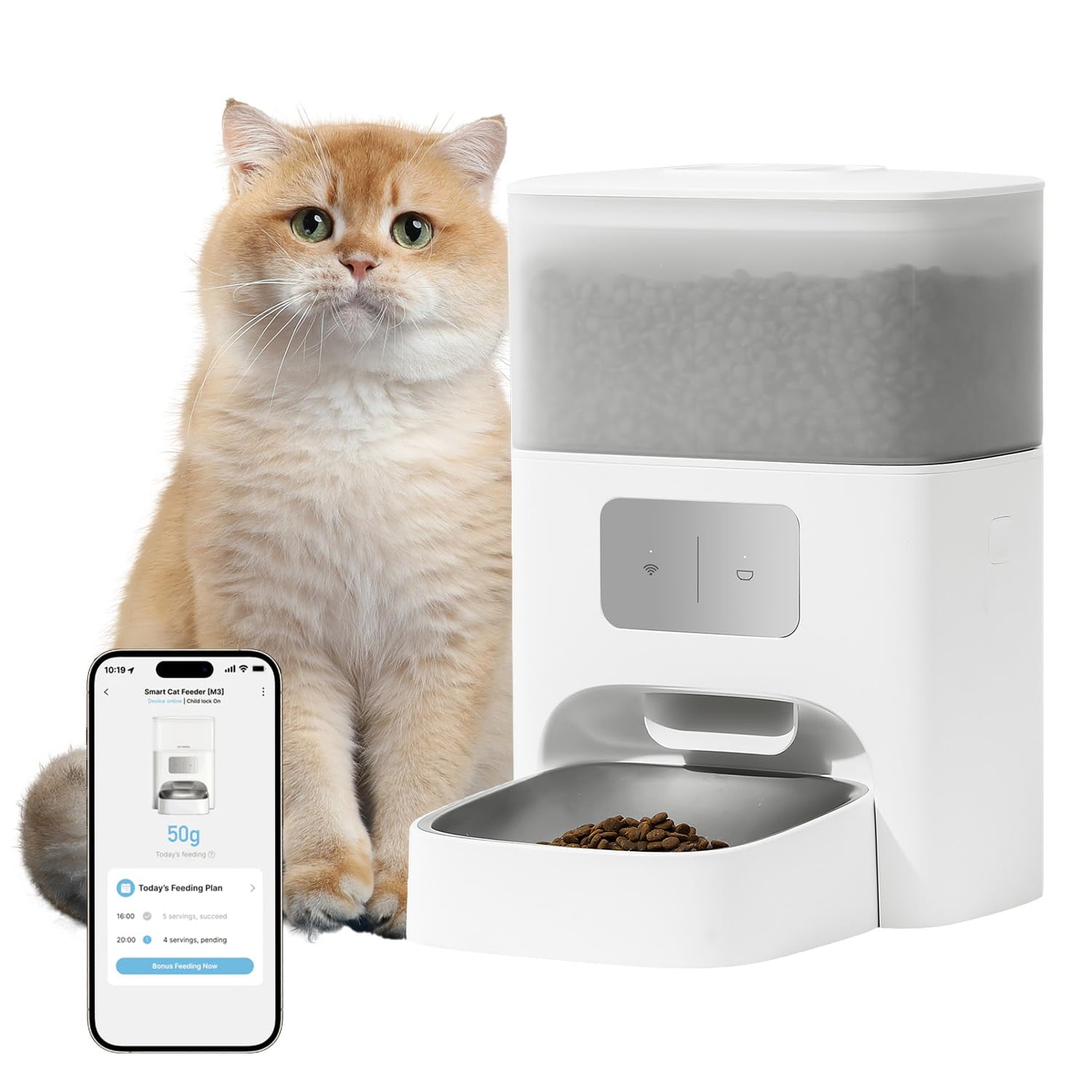 PET MARVEL Automatic Cat TMA2 Feeder- 4.4L Timed Pet Feeder for Cats and Dogs with Dry Food ...