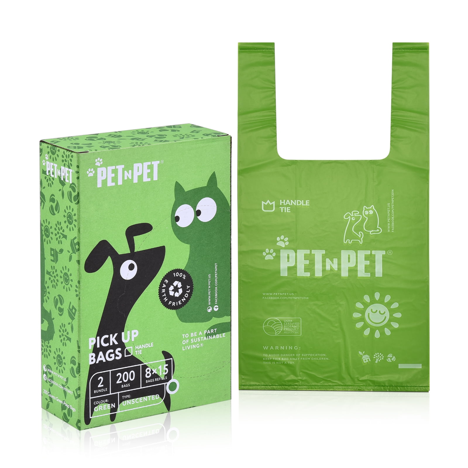PET N PET Dog Poop Bags, Poop Bags with Easy-tie Handles Unscented Leak ...