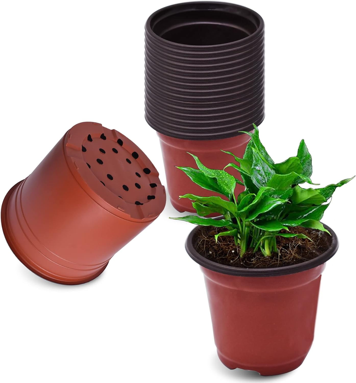 PET-U 100 Pack 9.4 Inch Nursery Pots Plastic Plant Pots Flexible ...