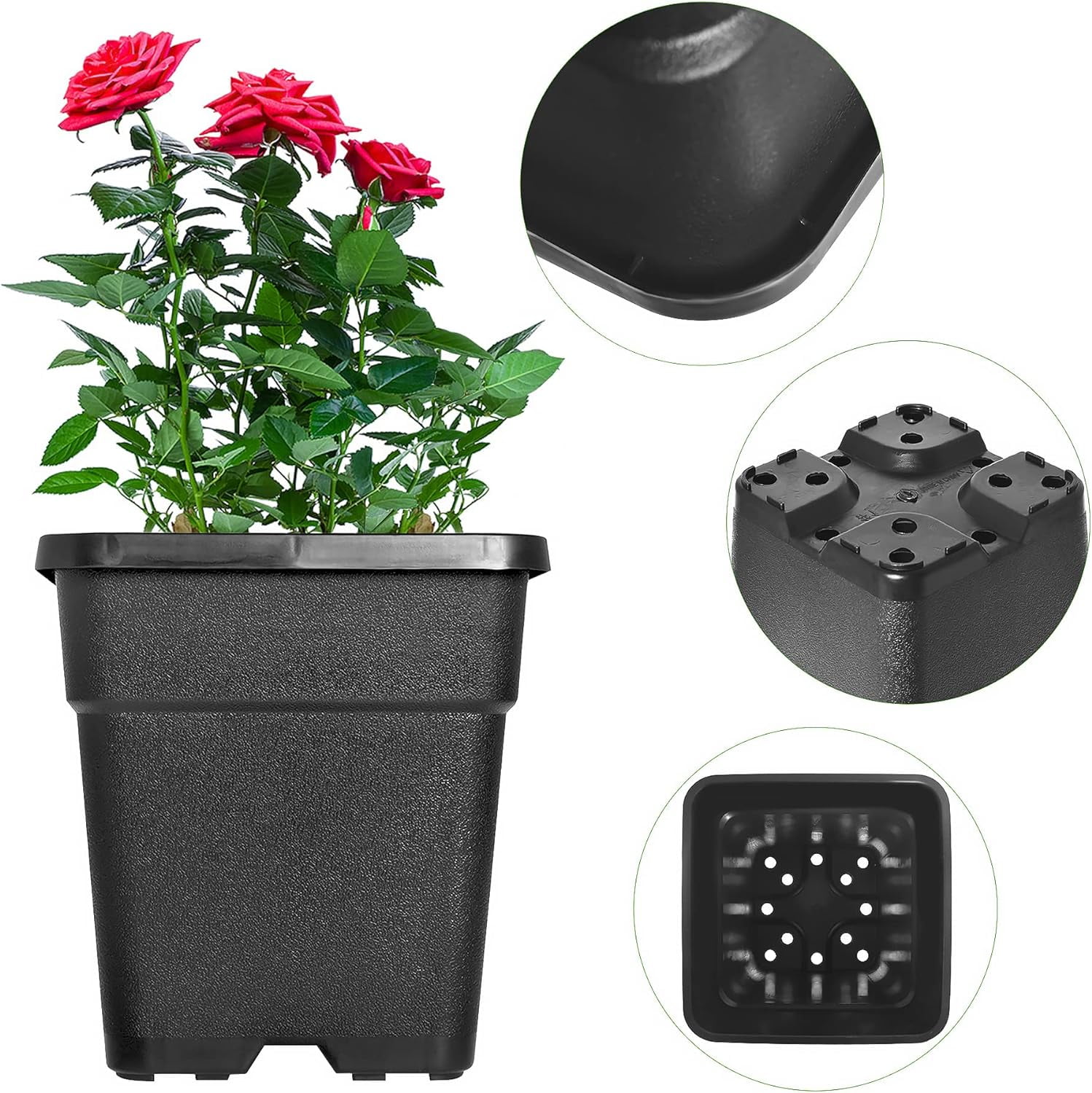 PET-U 10PCS 1 Gallon Square Nursery Pot Plastic Grow Pots Plant Garden ...