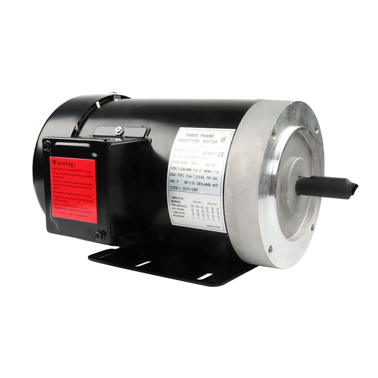 PET-U 2HP Electric Motor 3 Phase 56C Frame 60Hz 1800RPM TEFC 208 230 ...