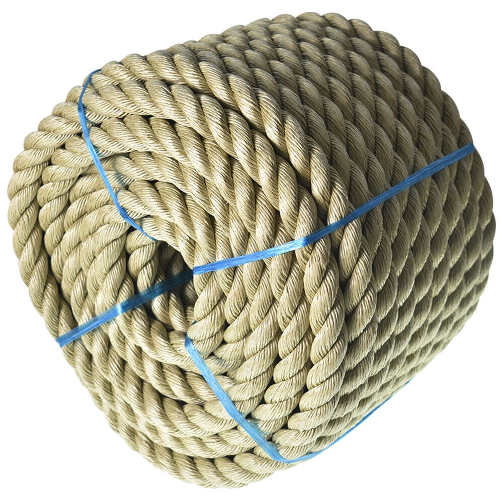 PETU Synthetic Hemp Rope, 50ft 3-Strand Polypropylene, Tan, Durable ...