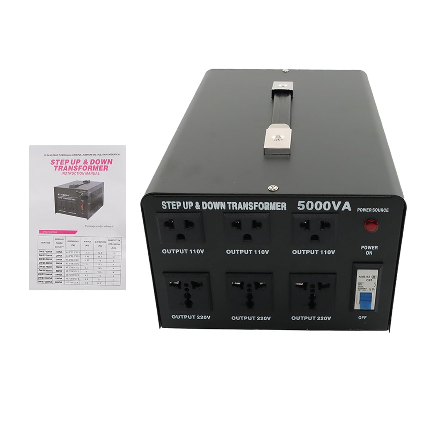PET-U 5000W Step-Up/Step-Down Transformer 110-120 Volt to 220-240 Volt ...