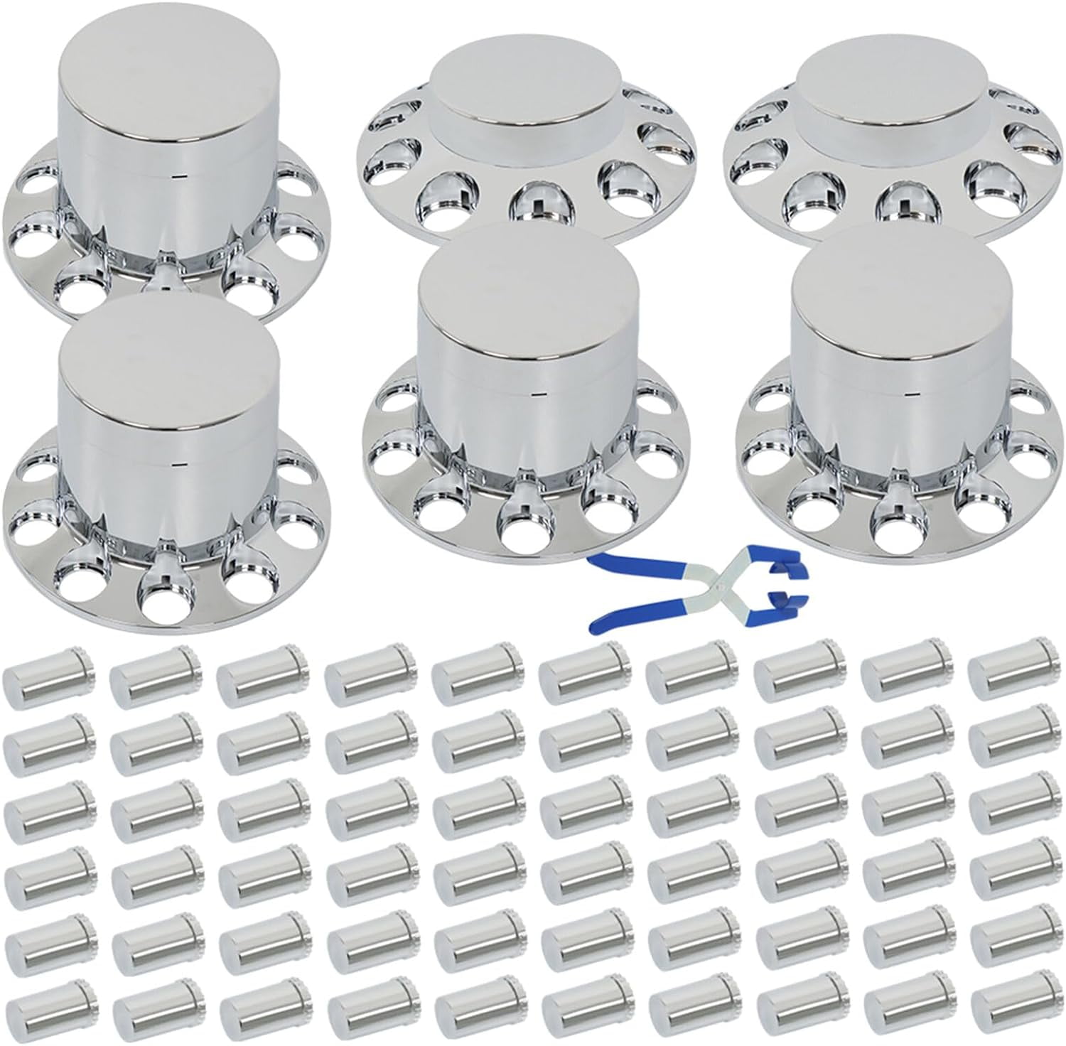 PET-U 6PCS ABS Plastic Chrome Hub Cover Kit 33mm Lug Nug Semi Truck ...
