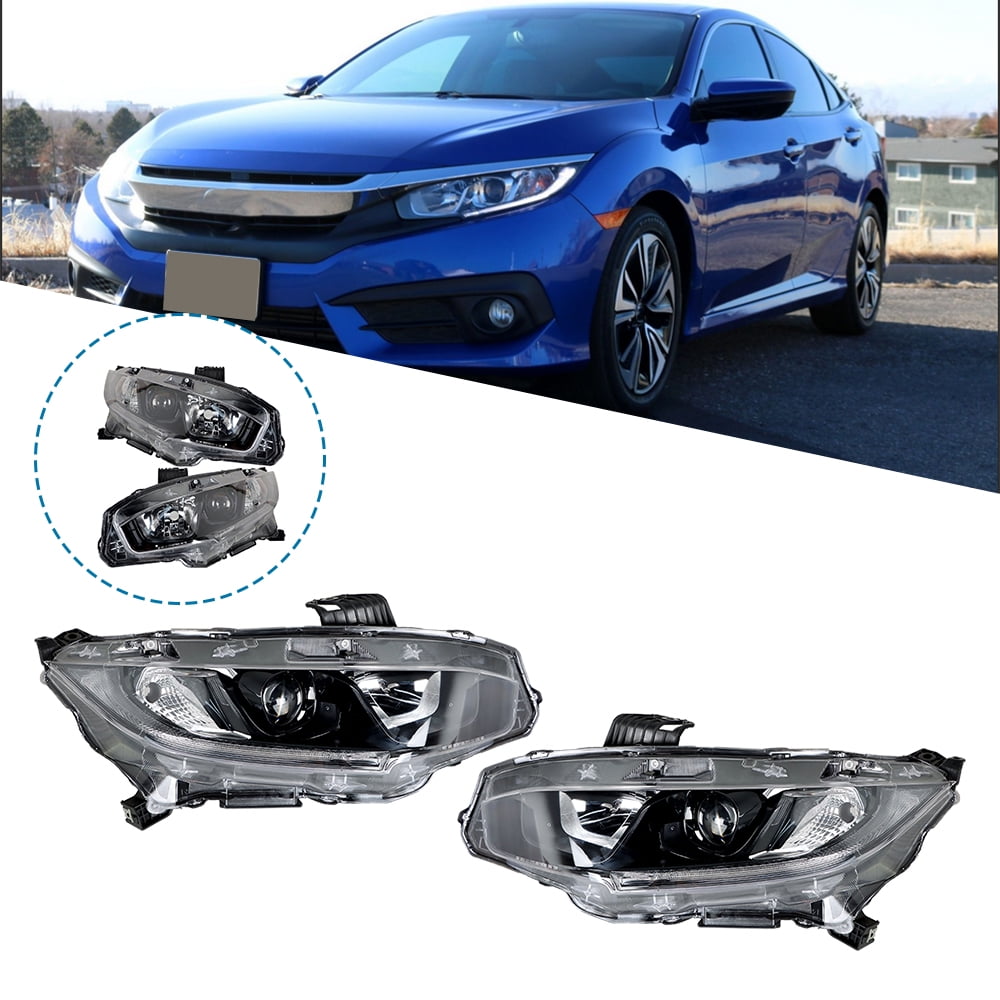 PET-U For Honda Civic 2016 17 18 19 20 Pair Headlights Headlamps ...