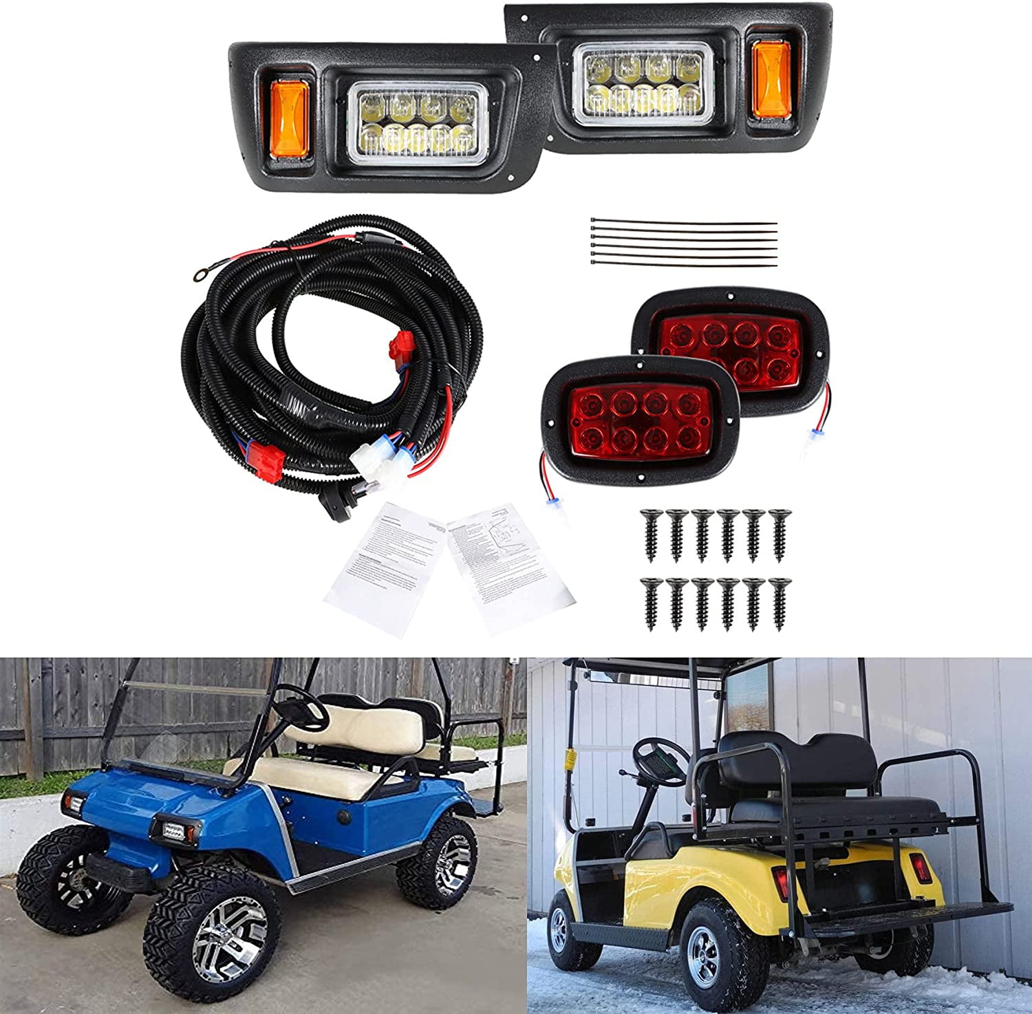PET-U Golf Cart LED Light Kit Adjustable Headlights & Tail Lights ...