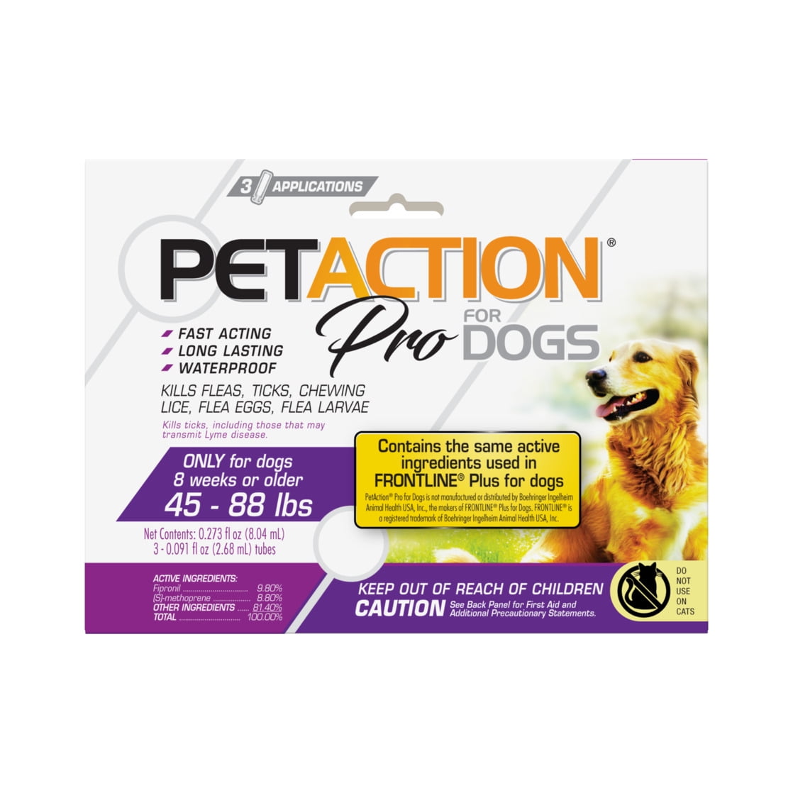 PETACTION PRO Flea & Tick Topical Treatment for Dogs 45-88 lbs, 3 Count ...