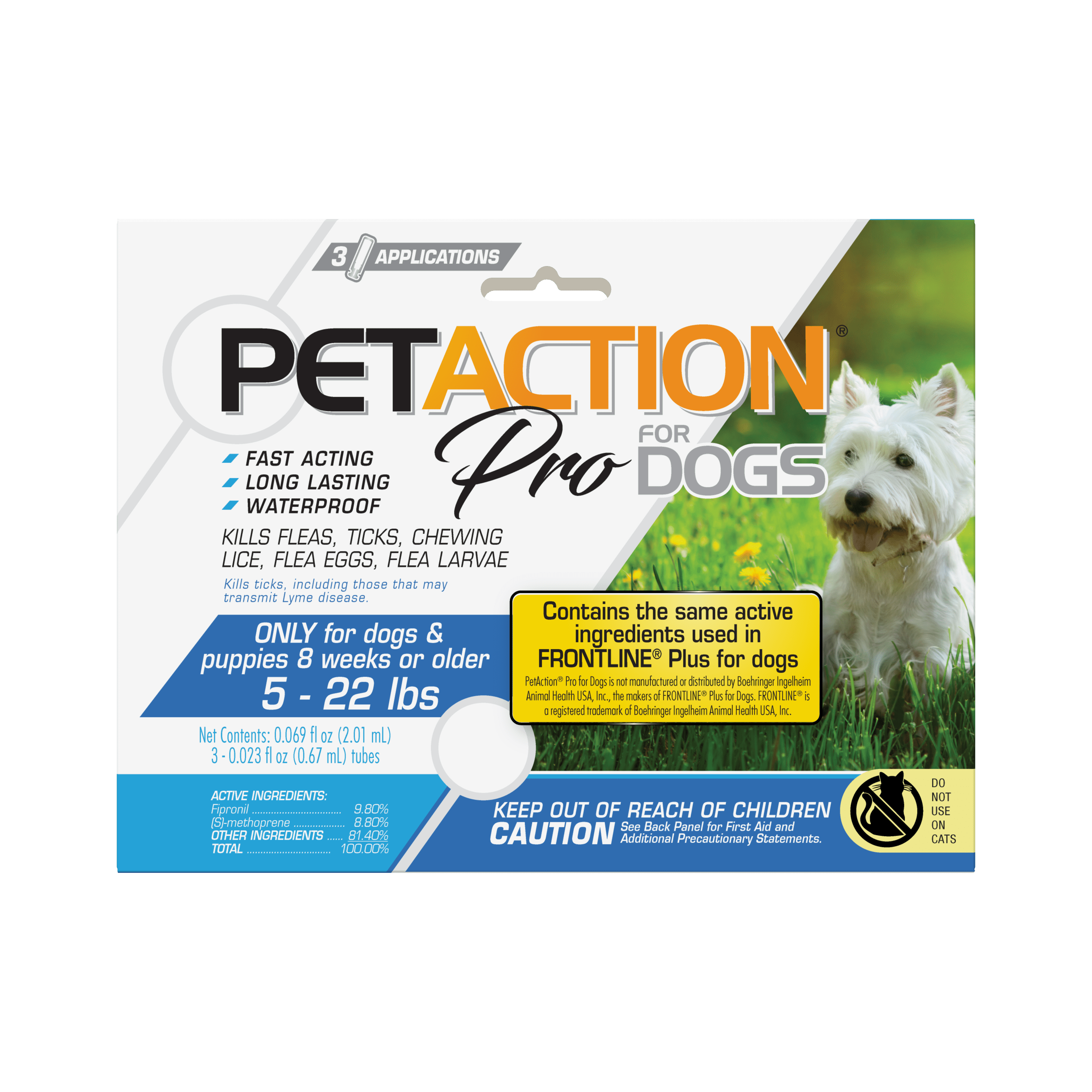 PETACTION PRO Flea & Tick Topical Treatment for Dogs, 5-22 lbs, 3 Count ...