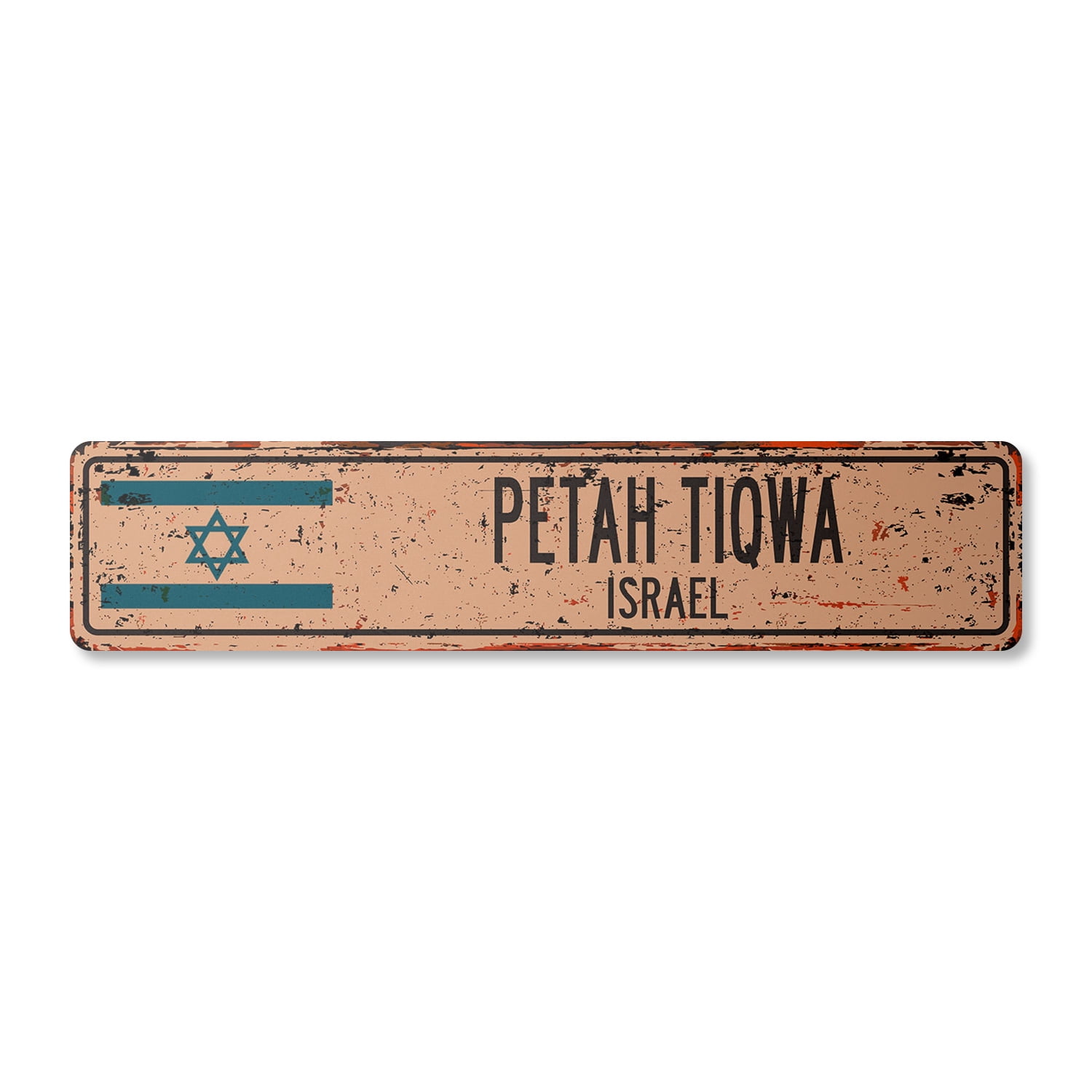 PETAH TIQWA ISRAEL Vintage Plastic Street Sign Israeli flag city ...