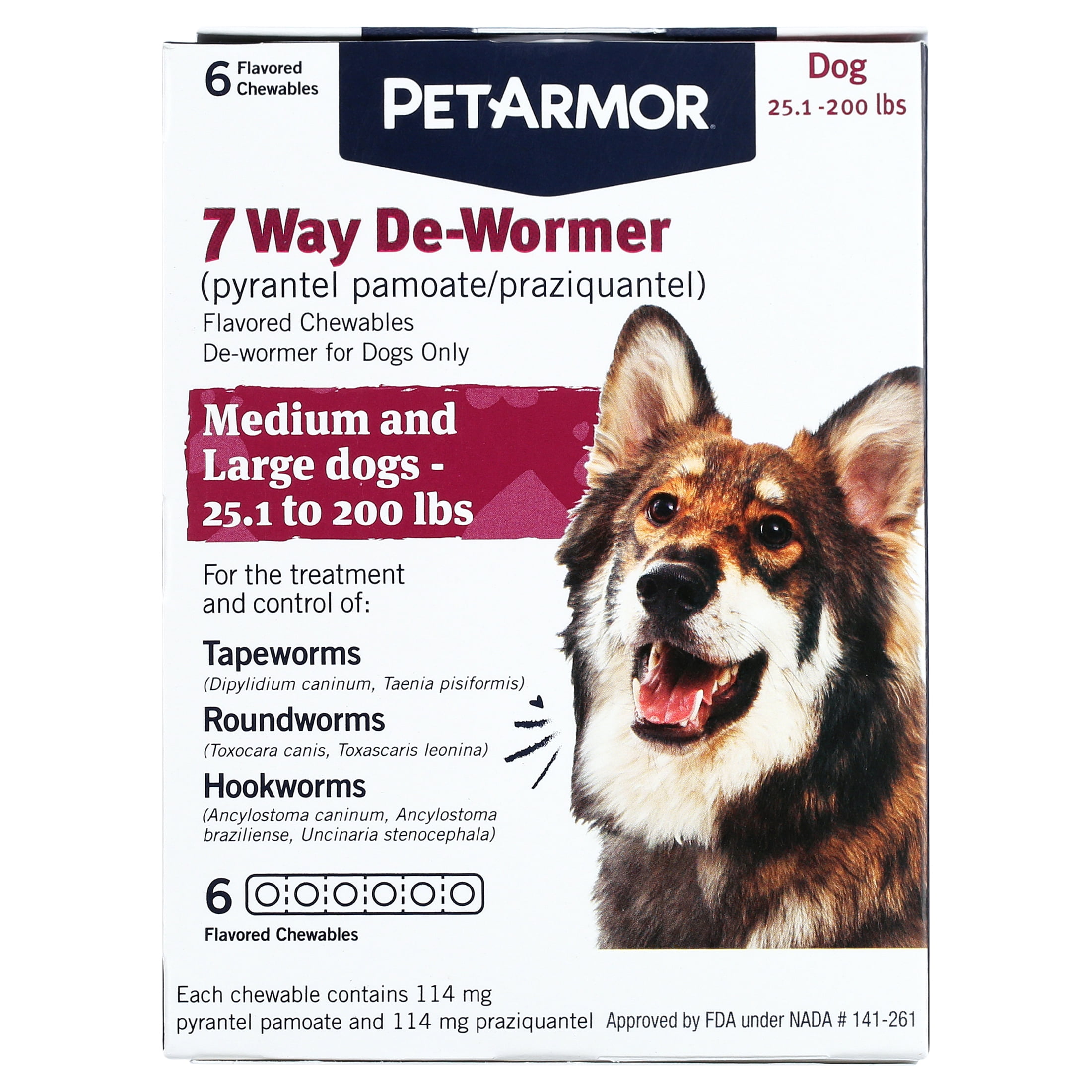 PETARMOR 7 Way De-Wormer for Medium and Large Dogs, 25.1-200 lbs, 6 ...