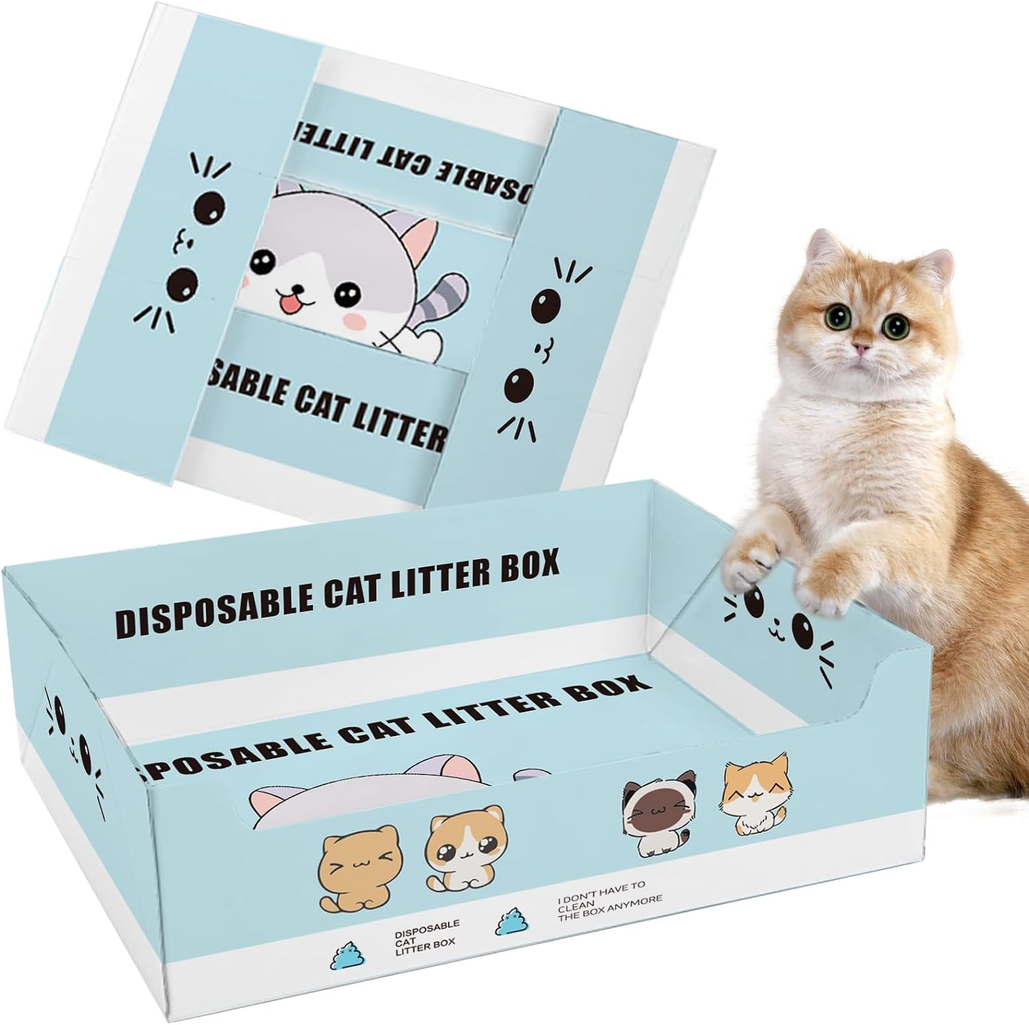 PETCAL Disposable Cat Litter Box Blue for Travel, Waterproof ...