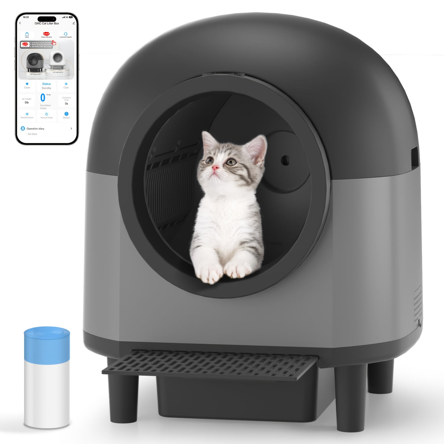PETCAL Self Cleaning Cat Litter Box, Safety Protection Smart Litter Box ...