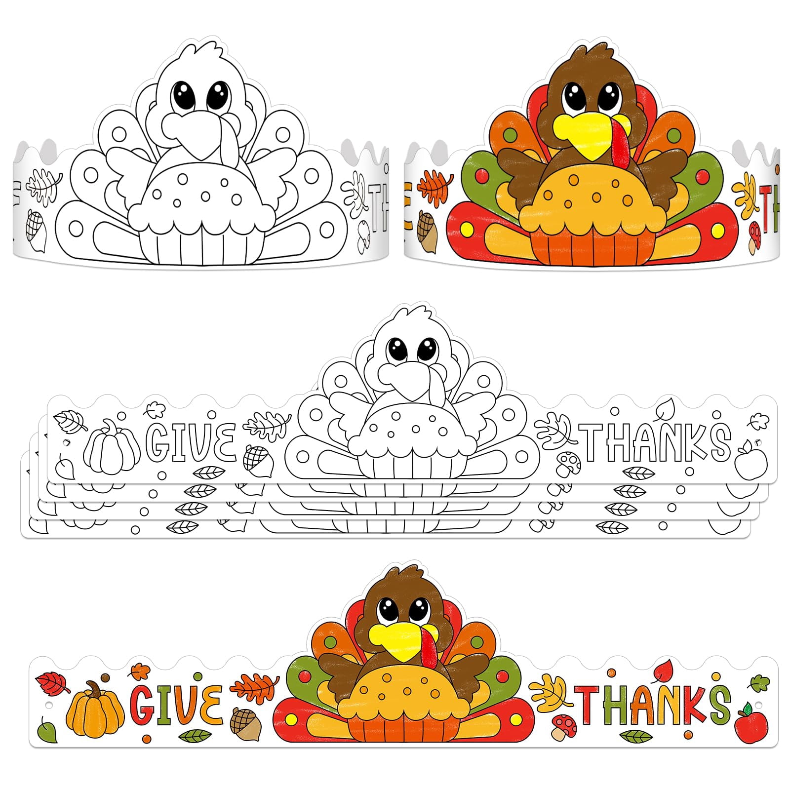 PETCEE Color Your Own Turkey Hats for Kids 24PCS Thanksgiving Coloring ...