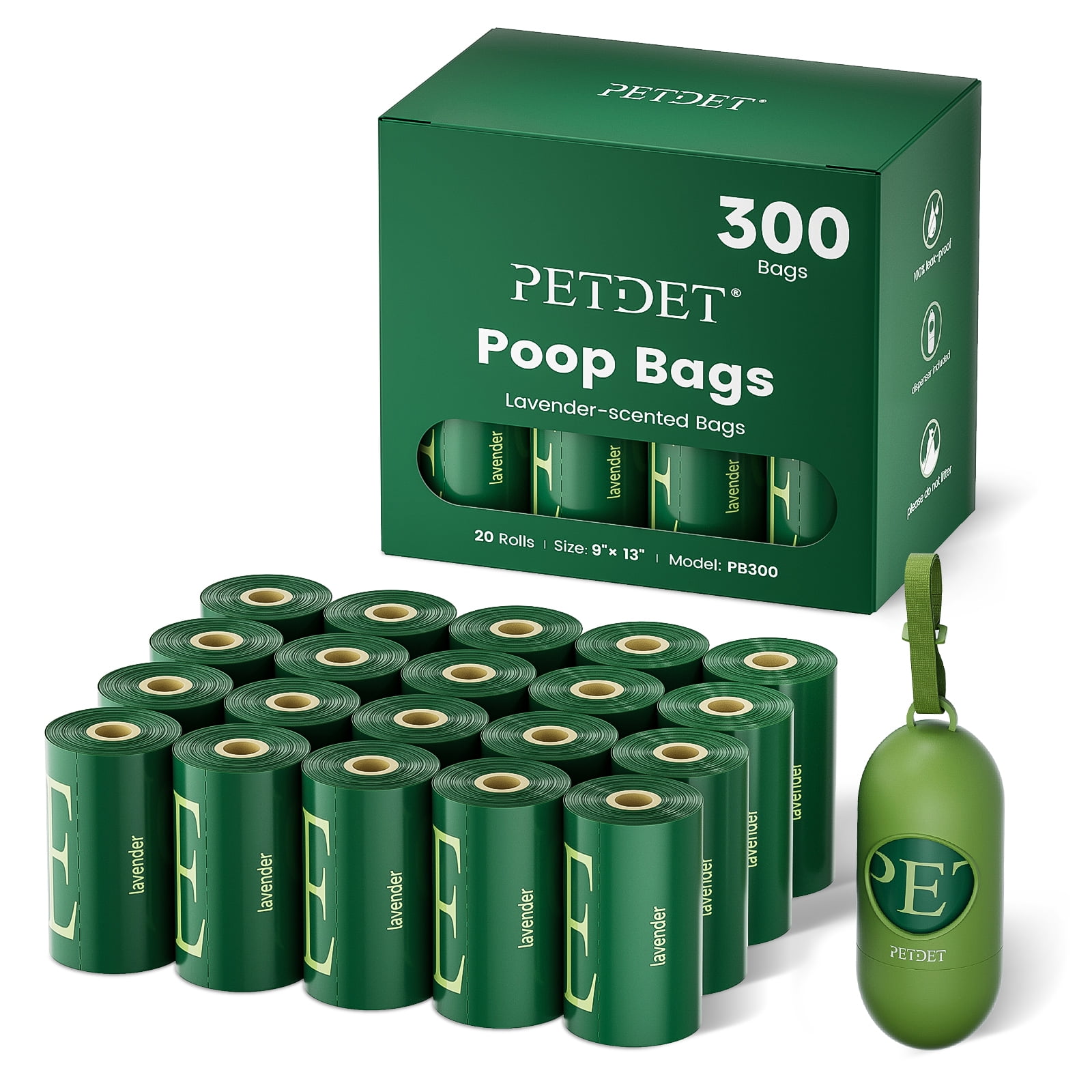 PETDET 300 Bags on 20 Rolls, Extra Thick Waste Bag Refill Rolls For ...