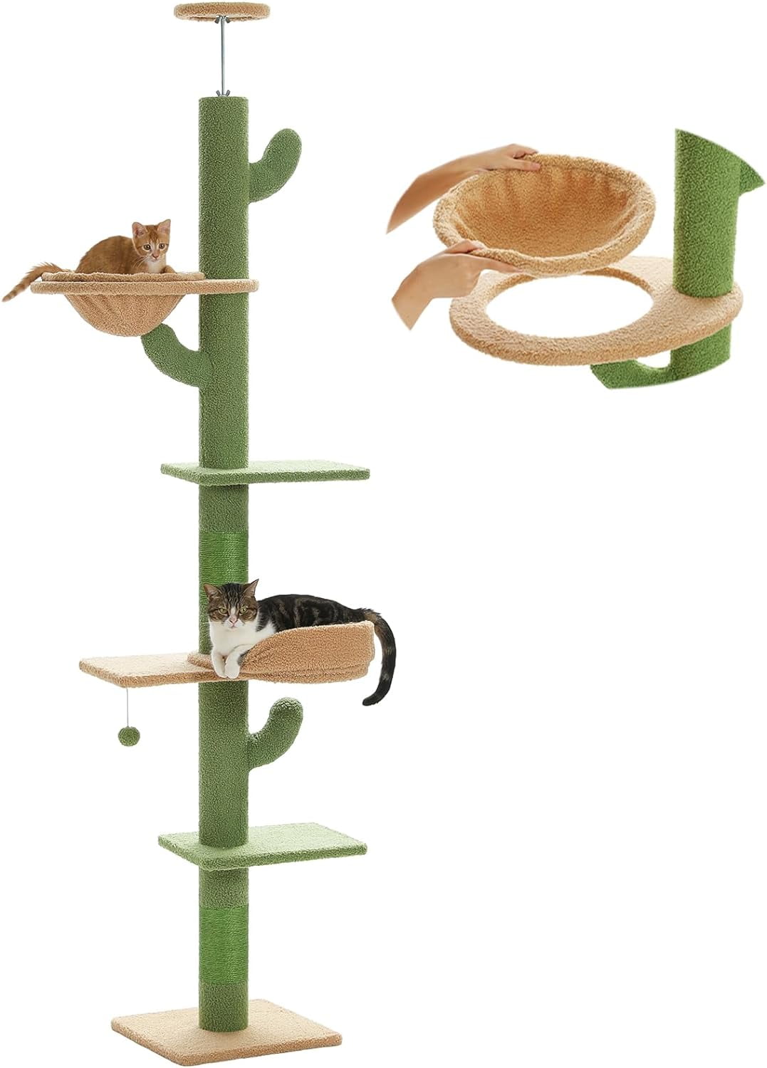 PETEPELA Floor to Ceiling Cat Tree [87"-100"] Height Adjustable, 5 ...