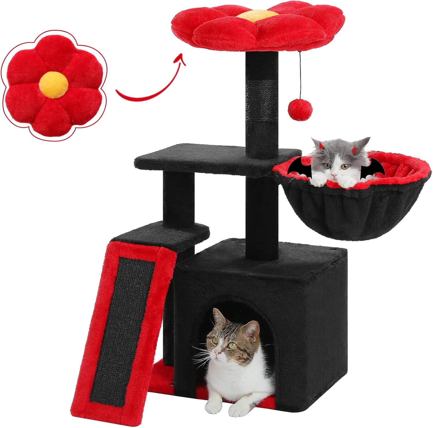 PETEPELA Gothic Cat Tree for Indoor Cats, 31.5'' Small Flower Cat Tower ...