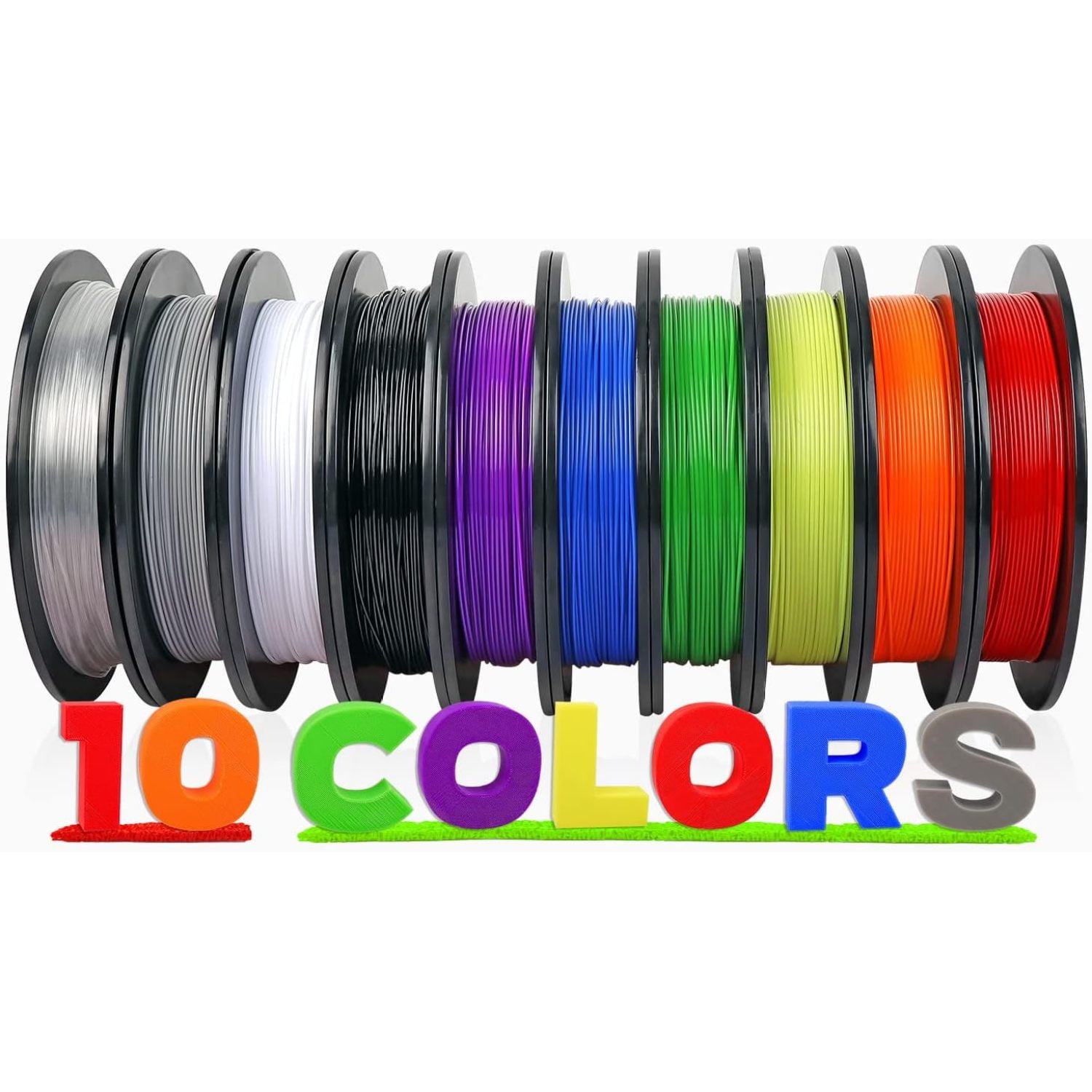 PETG 3D Printer Filament Bundle 10 Packs, 10 Colors, 5kg Total Weight ...